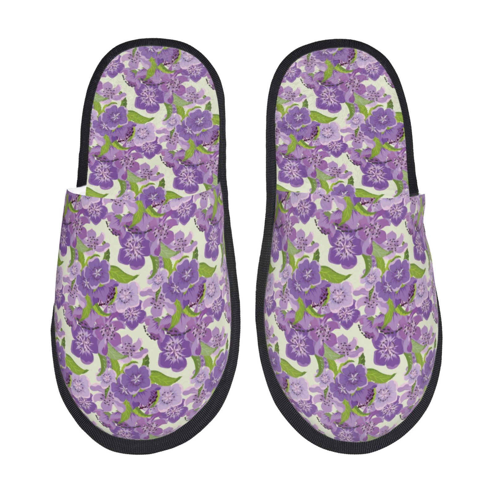 Bixox Men's Women's Violets Flowers Patterned Plush House Slippers ...
