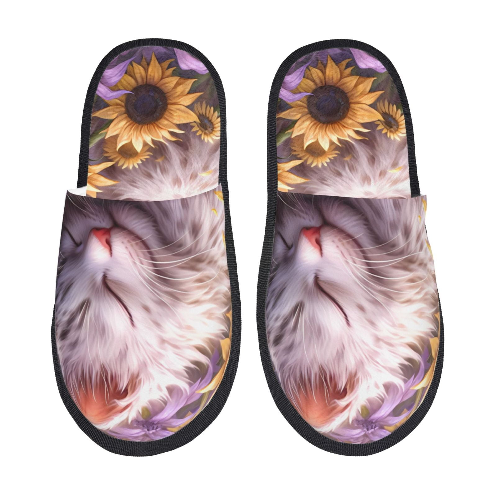 Bixox Men's Women's Warm Sunflower Sleeping Cat Patterned Plush House ...