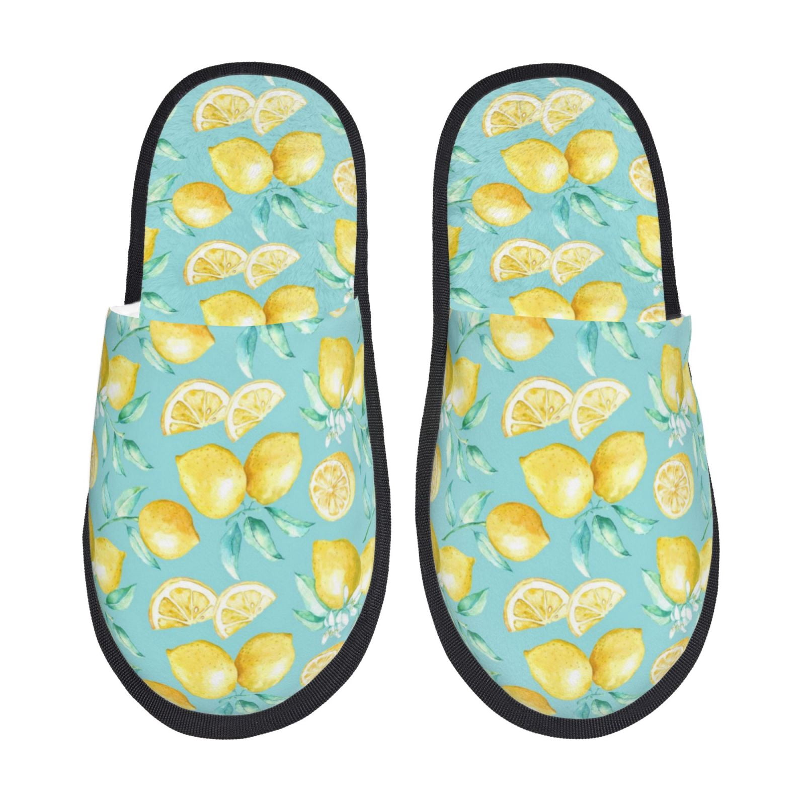 Bixox Men's Women's Yellow Lemon Patterned Plush House Slippers, Memory ...