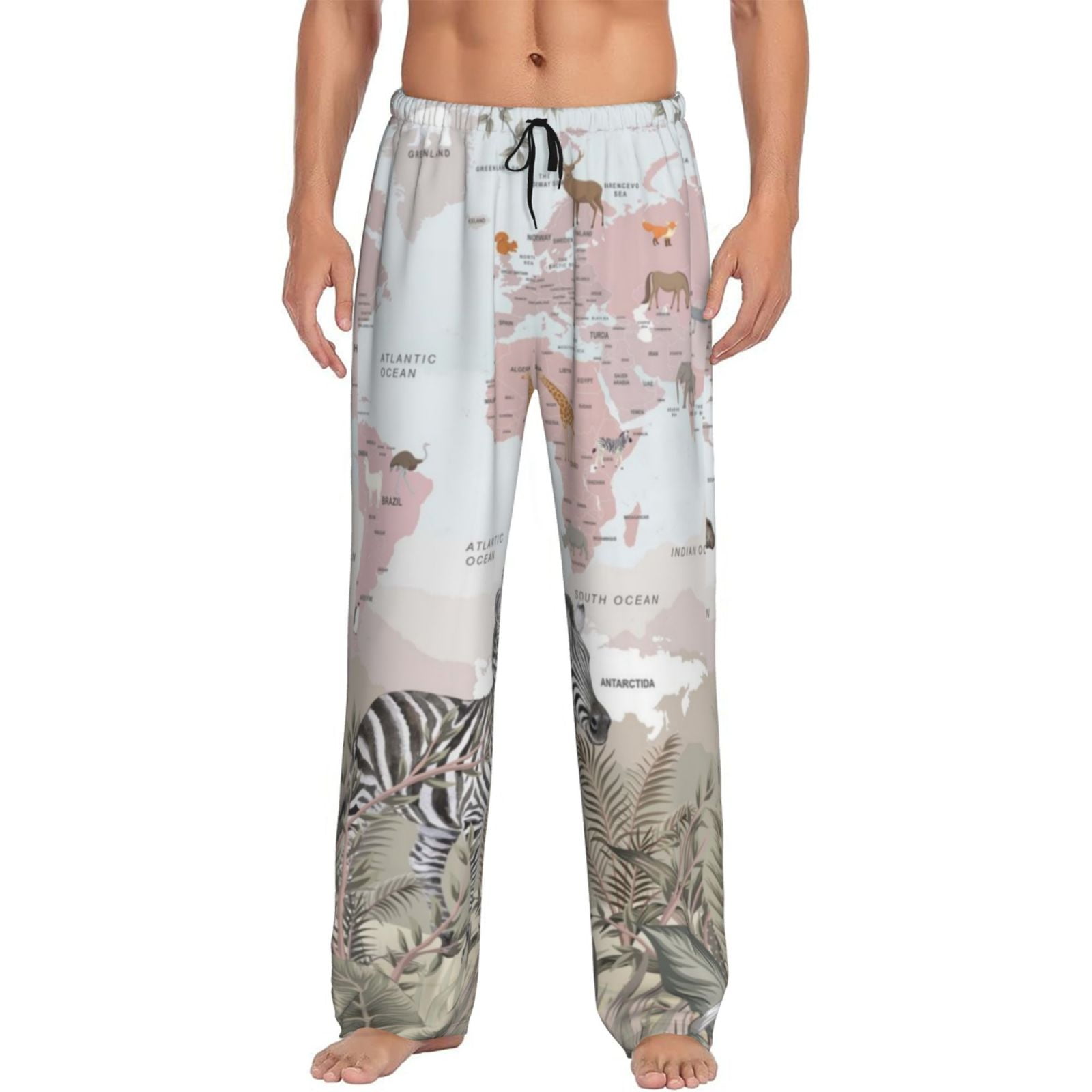 Bixox Men's World Map With Safari Animals Patterned Pajama Pants with ...