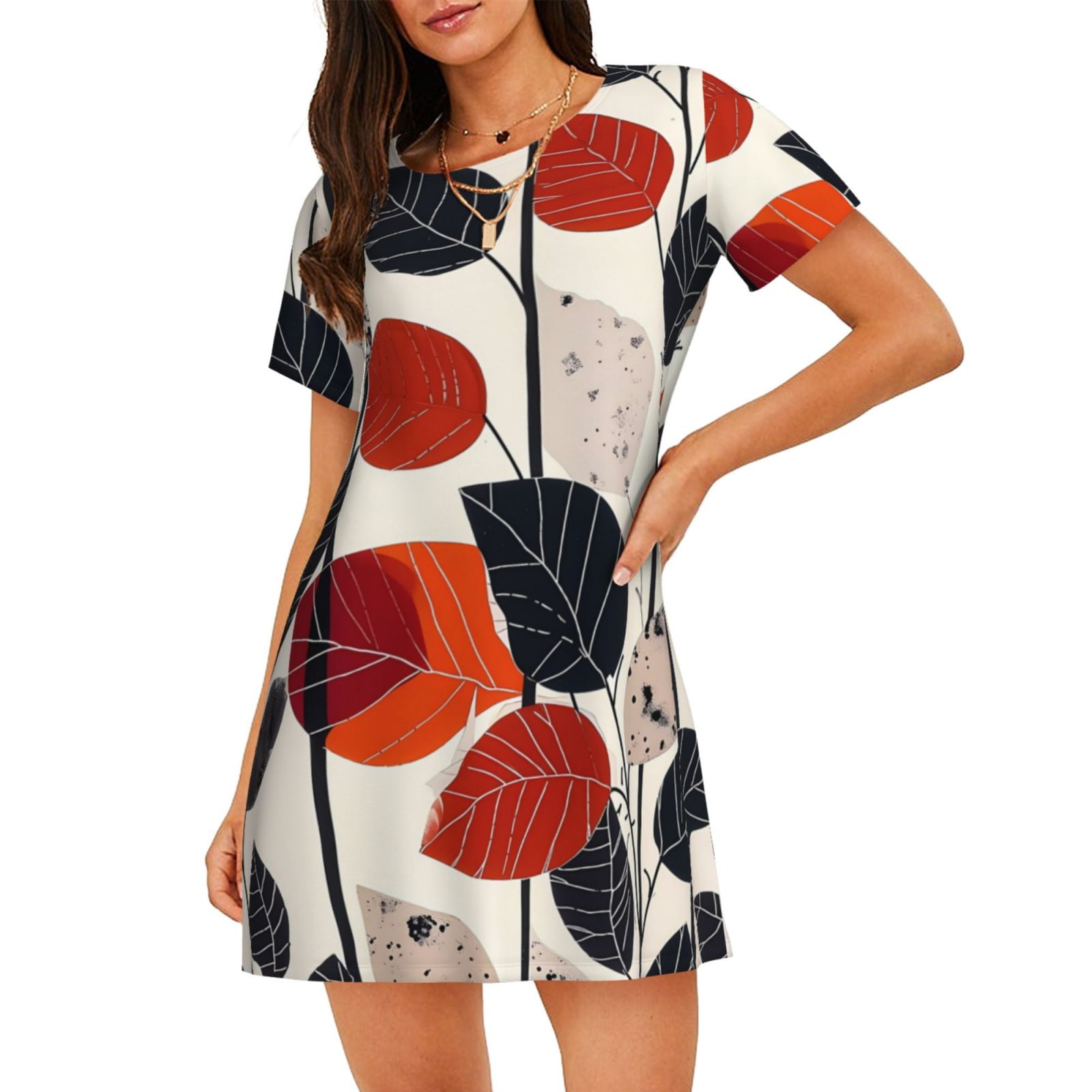 Bixox Modern Abstract Leaf Pattern Pattern Women's Nightgown, Soft ...