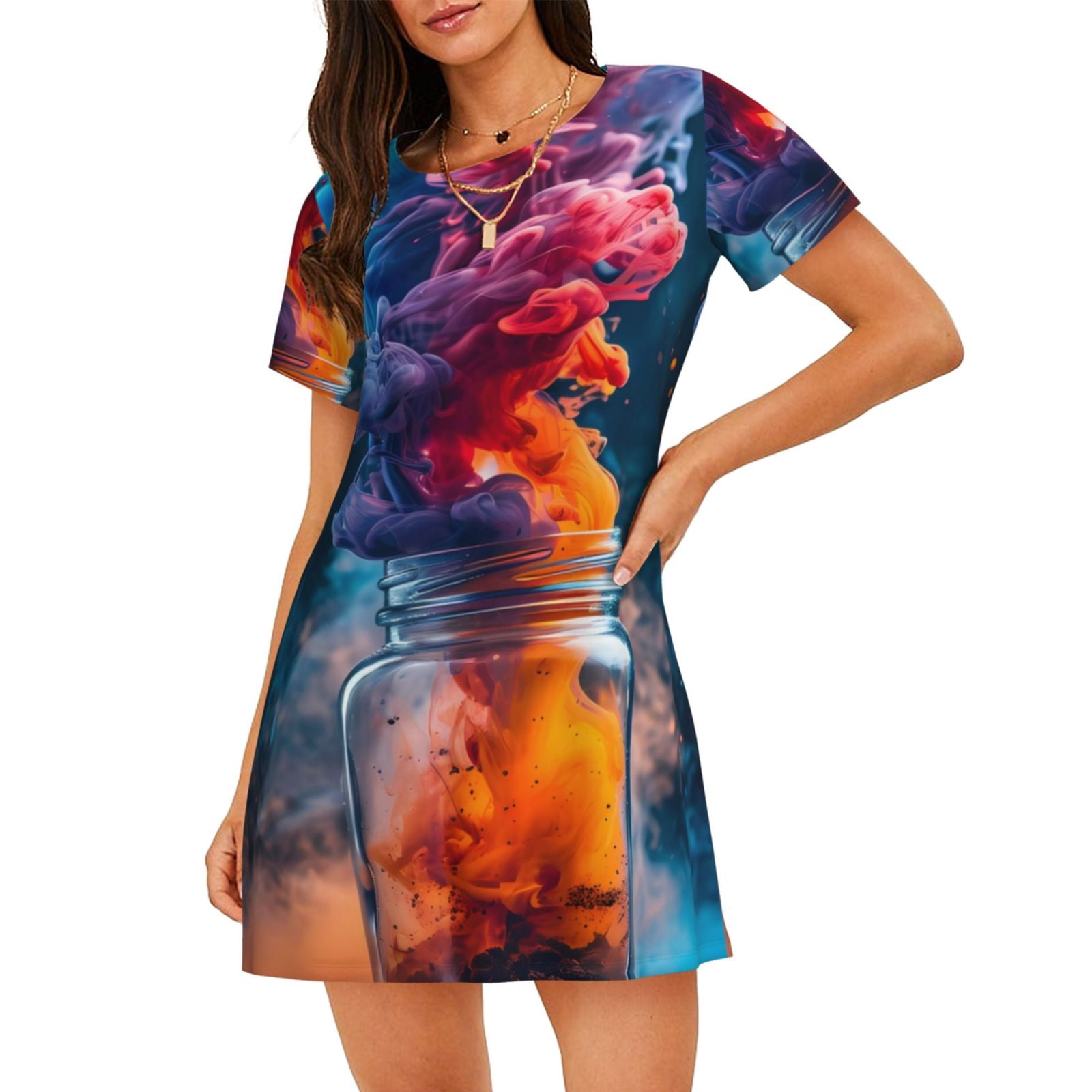 Bixox Modern Art Red And Blue Colors Pattern Women's Nightgown, Soft ...