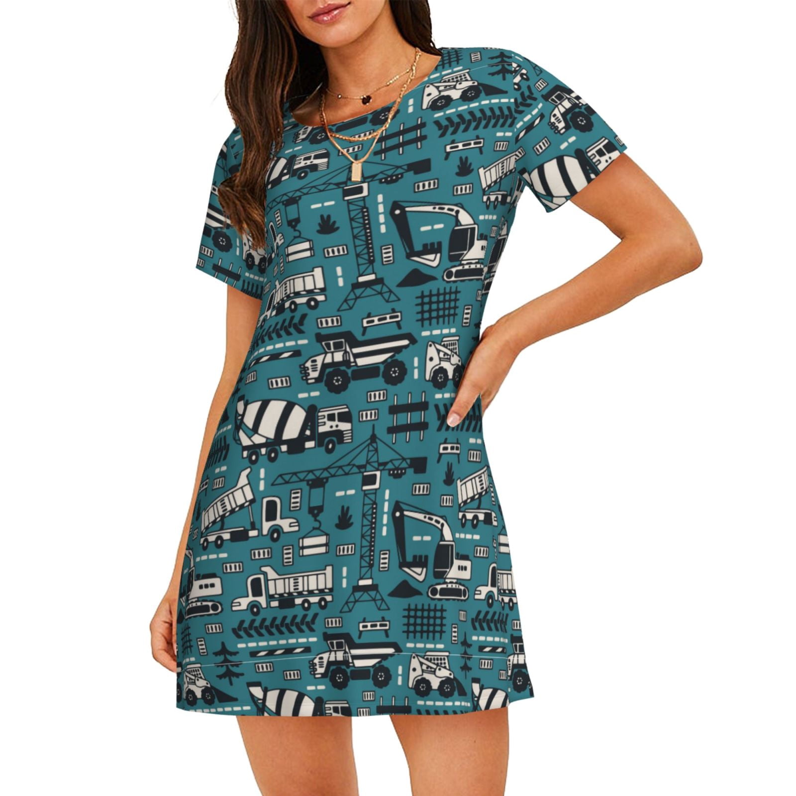 Bixox Modern Excavator Pattern Women's Nightgown, Soft & Breathable ...