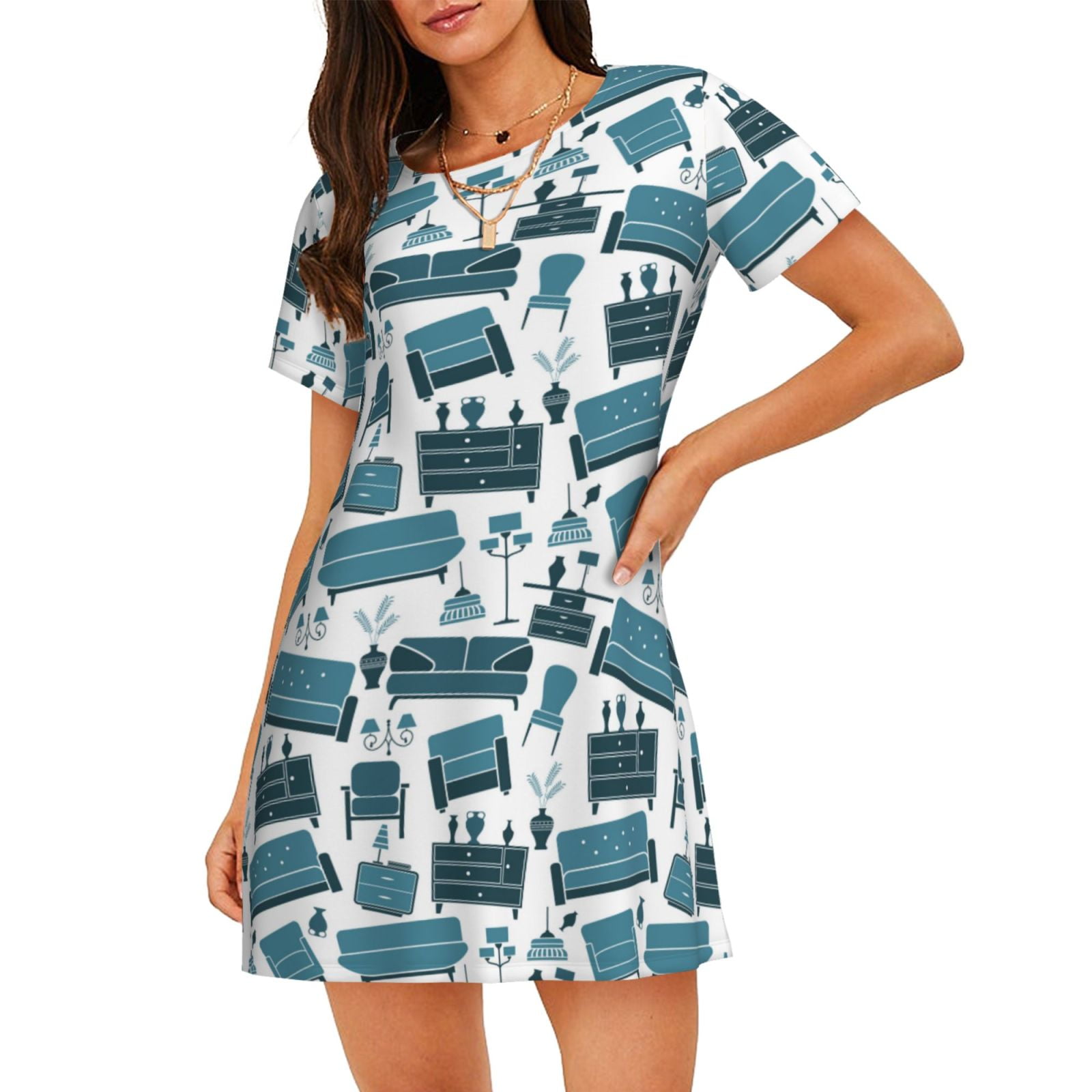 Bixox Modern Furniture Pattern Women's Nightgown, Soft & Breathable ...