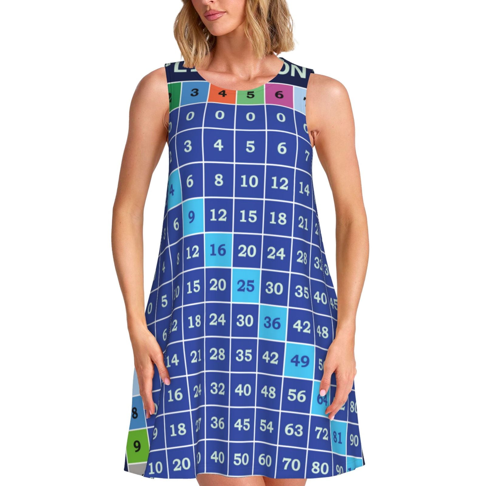 Bixox Multiplication Table Print Women's Sleeveless A-Line Dress with ...
