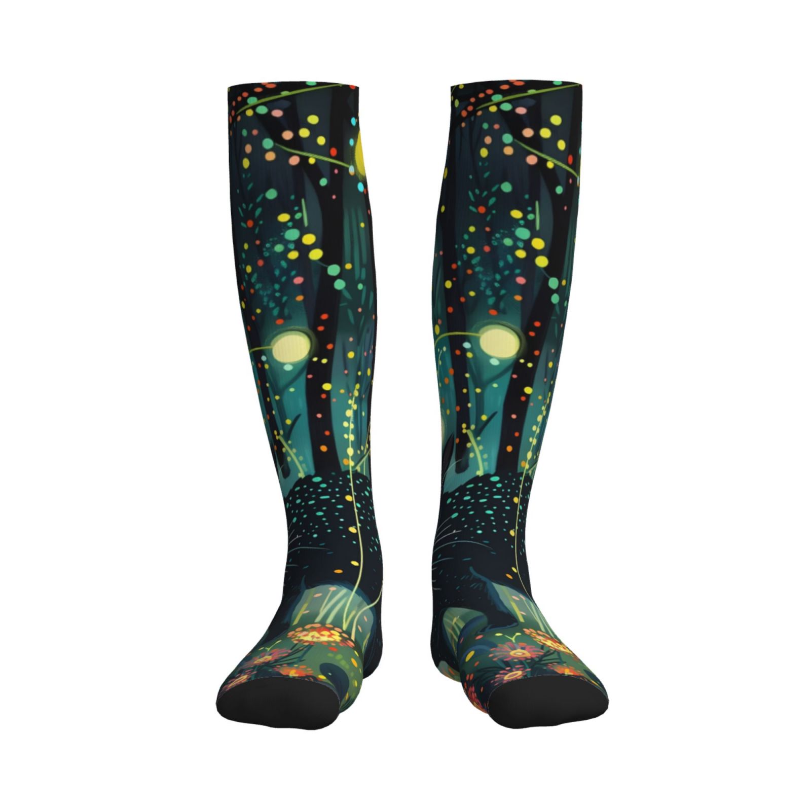 Bixox Mystical Black Cat Fireflies Print Compression Socks,Compression ...