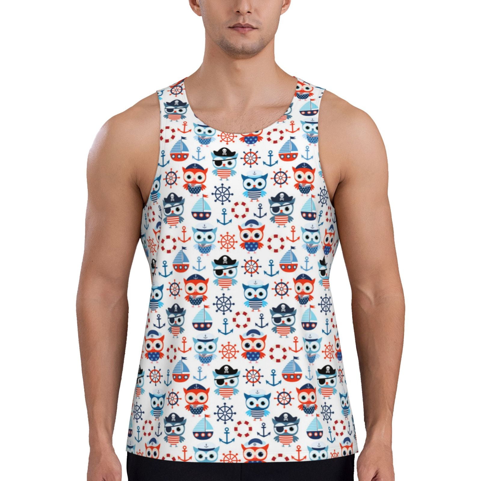 Bixox Nautical And Pirate Owls Pattern Men's Gym Tank Tops Workout ...