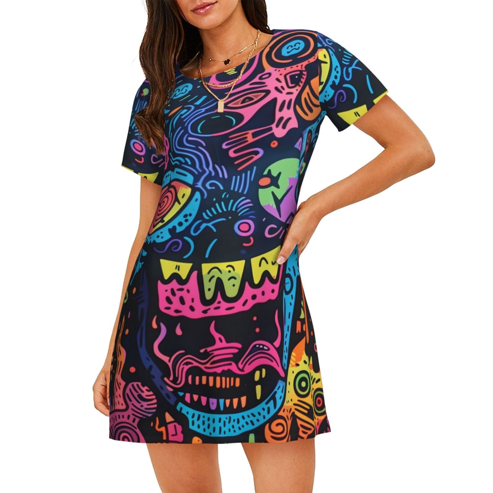 Bixox Neon Graffiti Urban Art Pattern Women's Nightgown, Soft ...