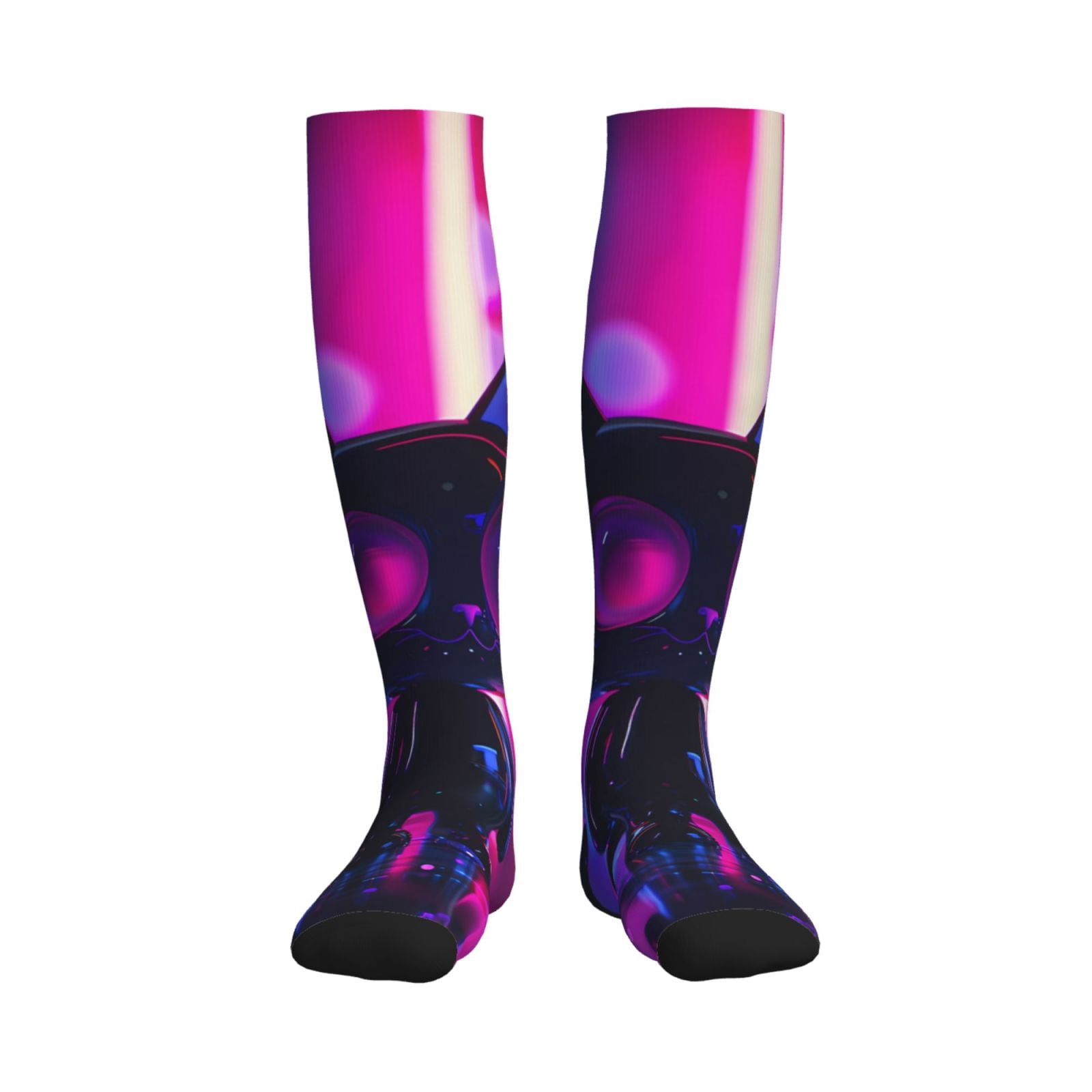 Bixox Neon Toy Cat Reflections Print Compression Socks,Compression ...