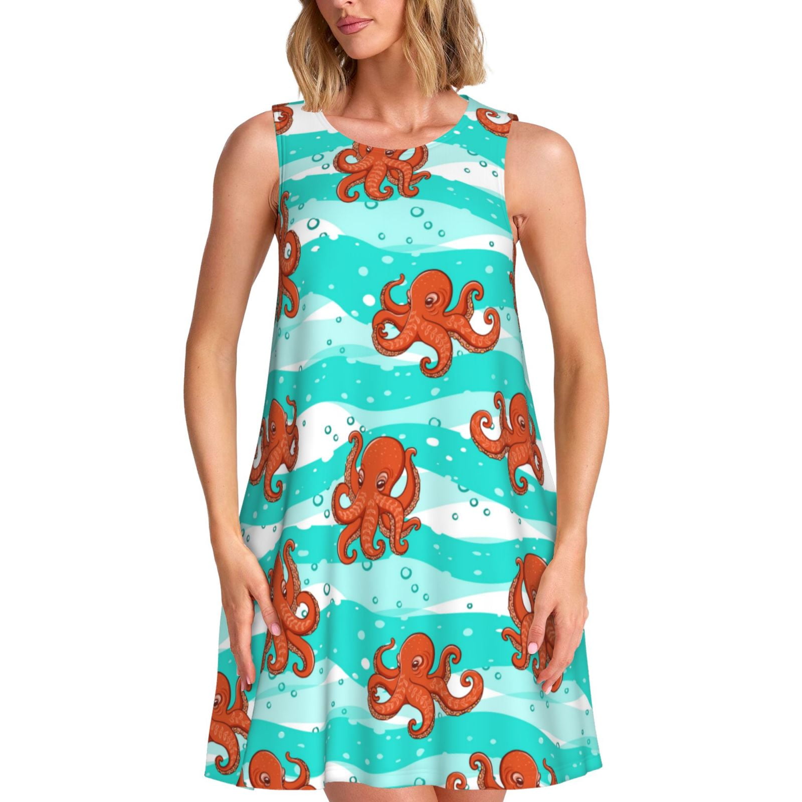 Bixox Octopuses Print Women's Sleeveless A-Line Dress with Pockets ...