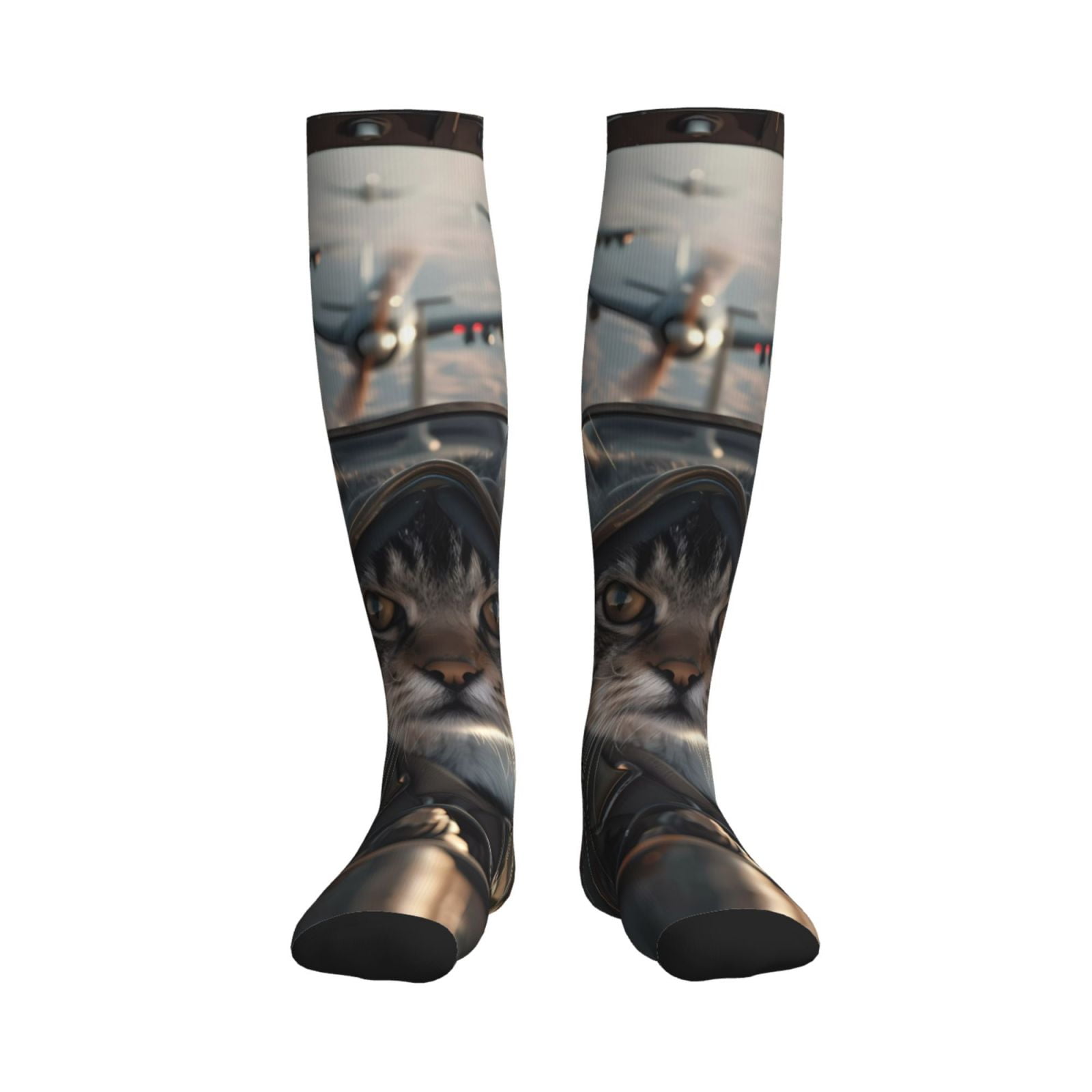 Bixox Pilot Cat In Vintage Plane Print Compression Socks,Compression ...