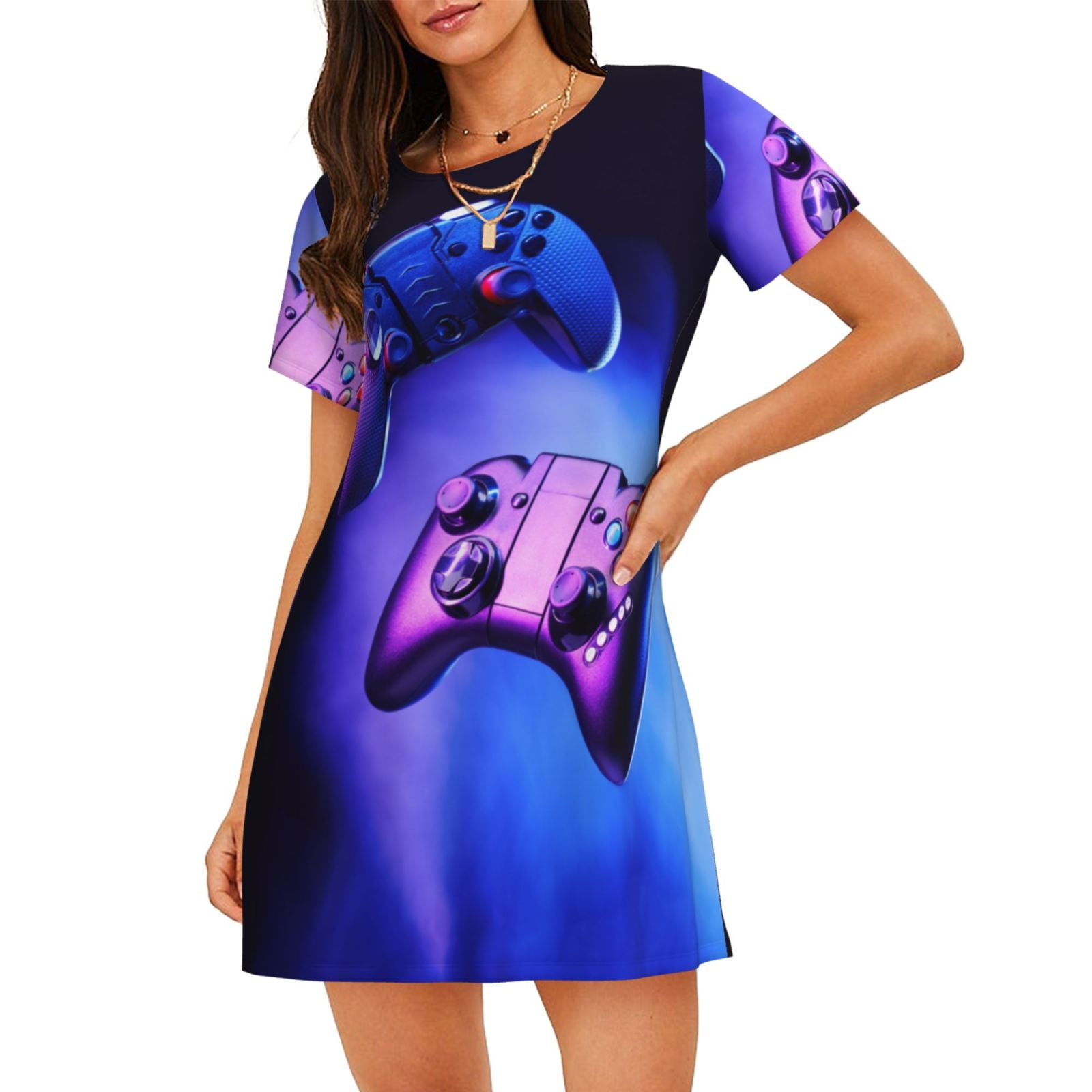 Bixox Play Gaming Pattern Women's Nightgown, Soft & Breathable ...