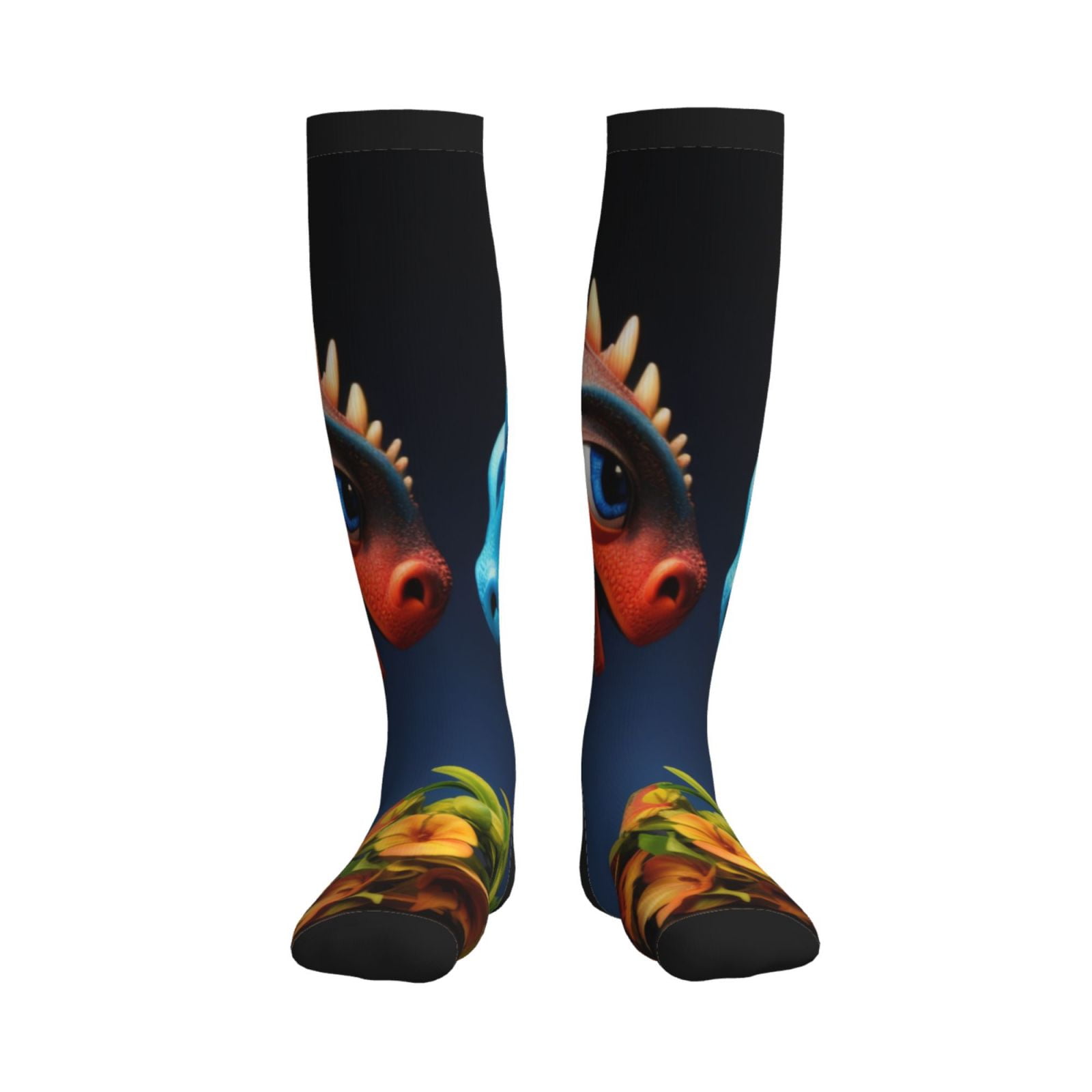 Bixox Playful Colorful Dragons Flowers Print Compression Socks ...