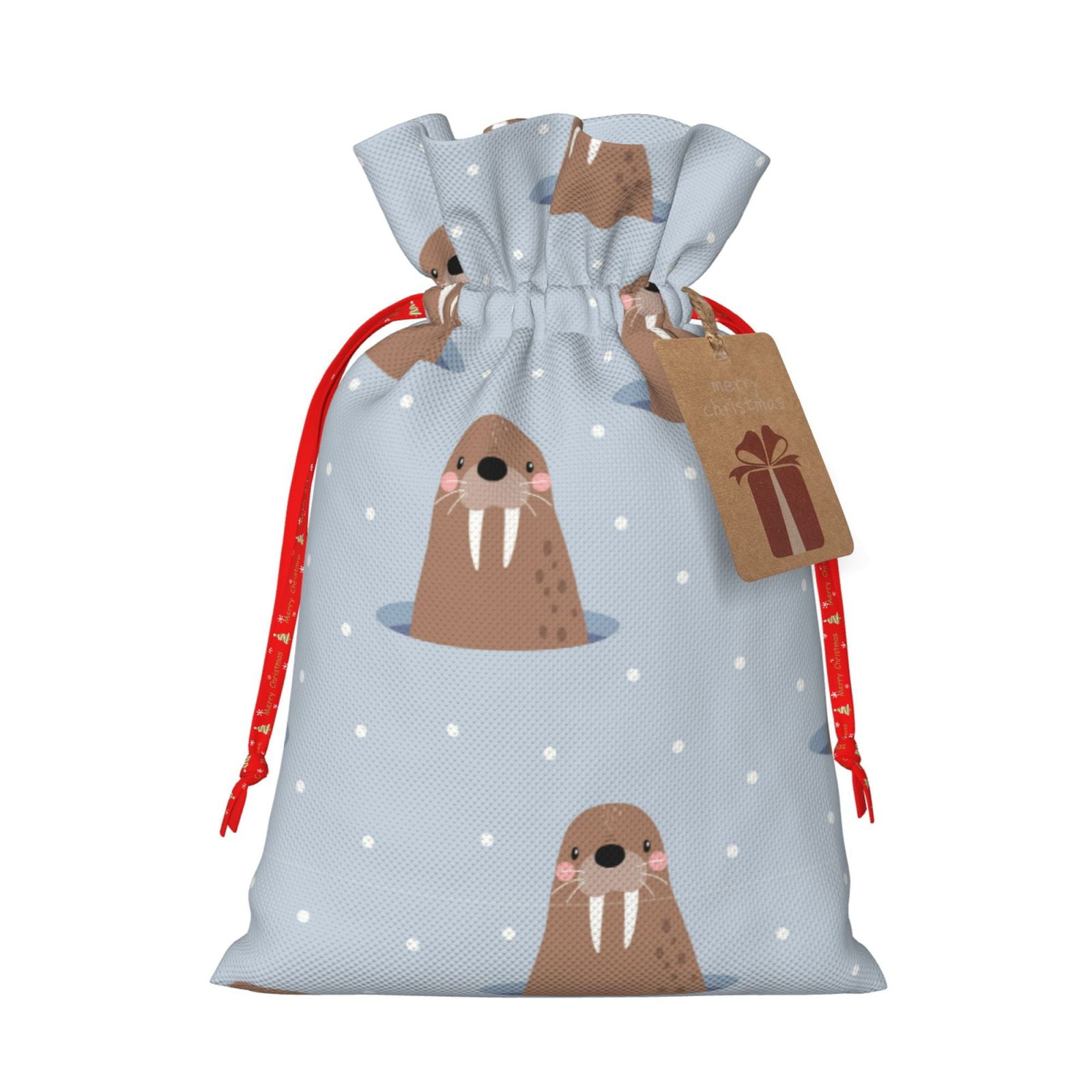 Bixox Playful Walrus Wonders Print Christmas Burlap Gift Bags with ...