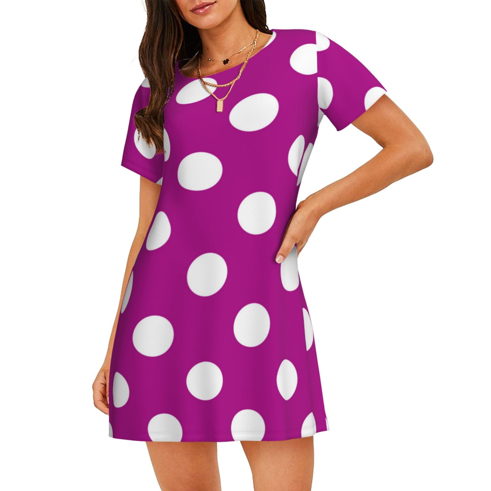 Bixox Purlpe And White Polka Dot Pattern Women's Nightgown, Soft ...