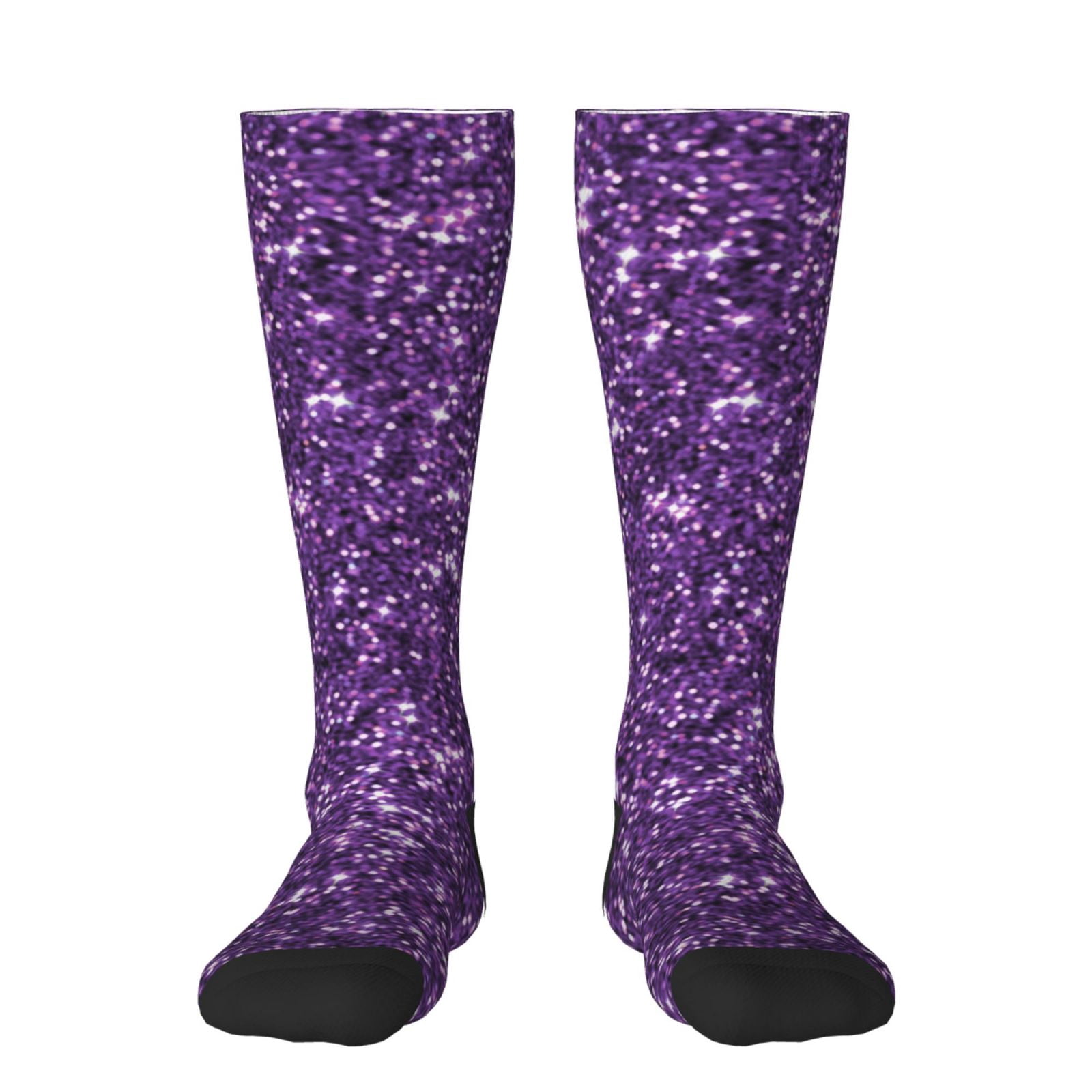 Bixox Purple Glitter Patterned Men's and Women's Knee Socks High Socks ...