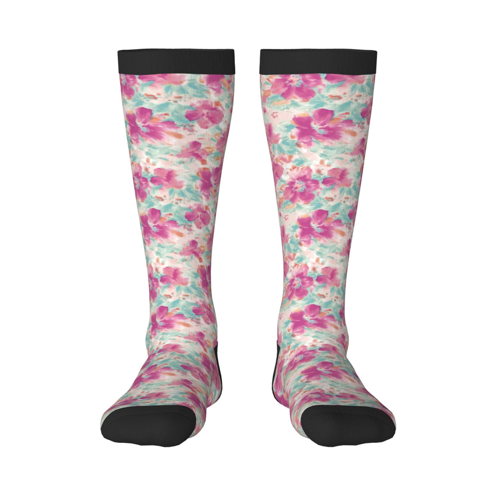 Bixox Purple Watercolor Flowers Patterned Men's and Women's Knee Socks ...