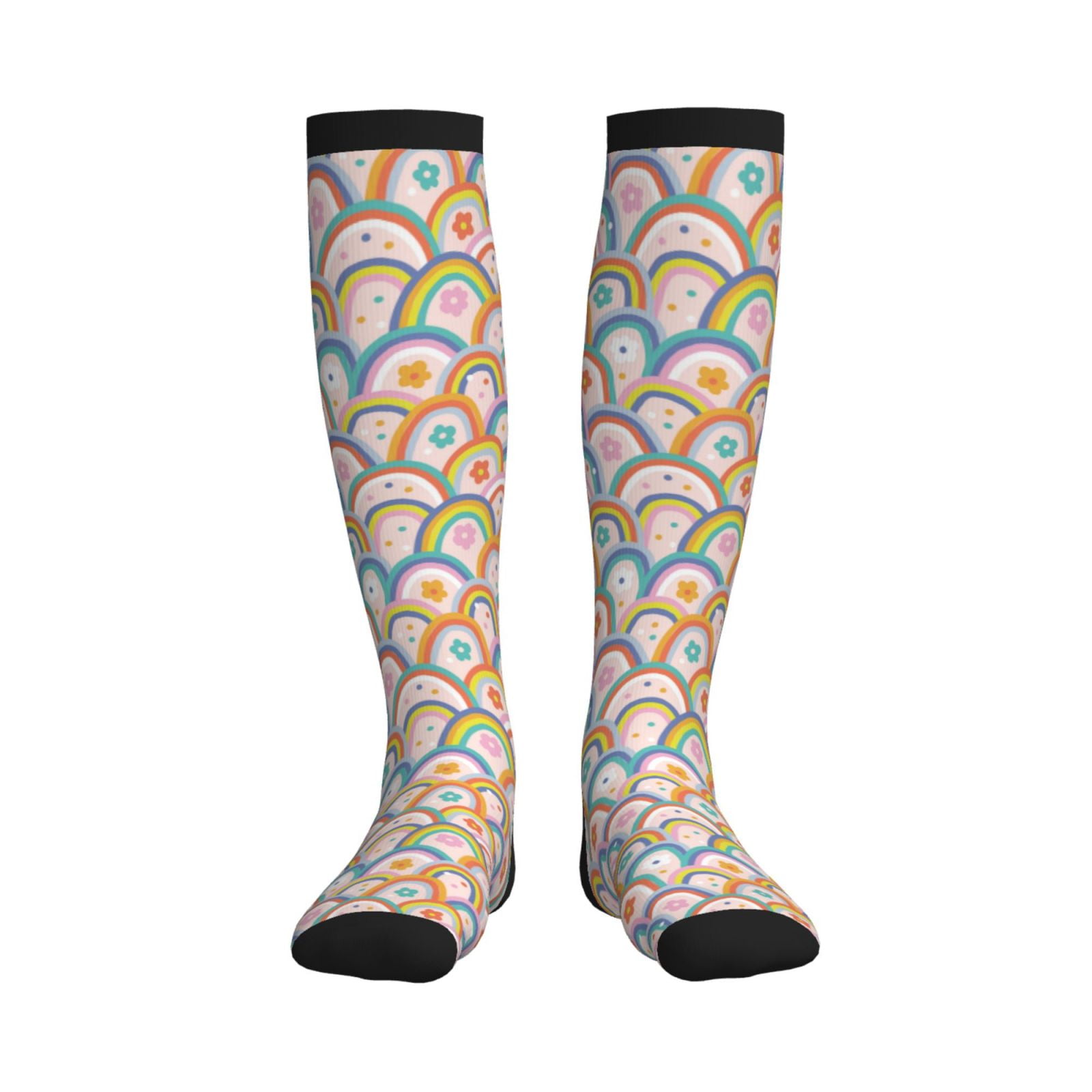 Bixox Rainbow Flowers Print Compression Socks,Compression Socks Women ...