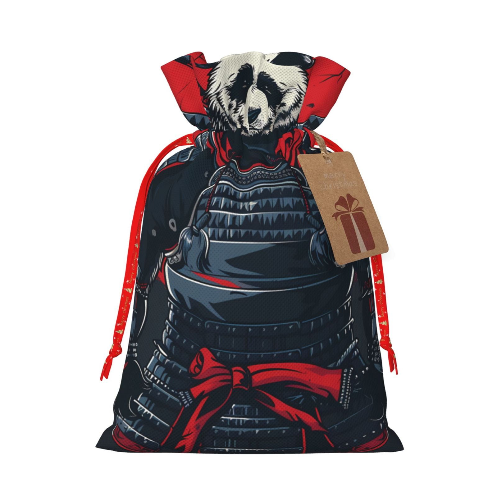 Bixox Red Black Eastern Panda Warrior Print Christmas Burlap Gift Bags ...