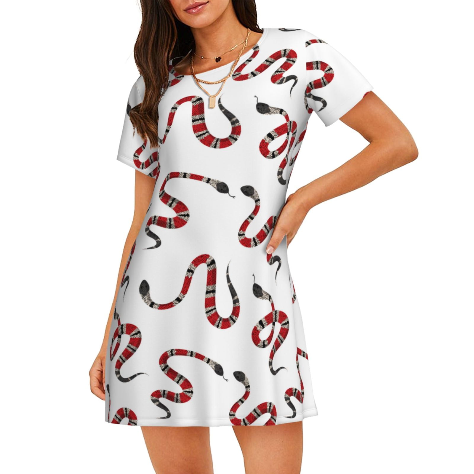 Bixox Red Snake Pattern Women's Nightgown, Soft & Breathable Sleepwear ...