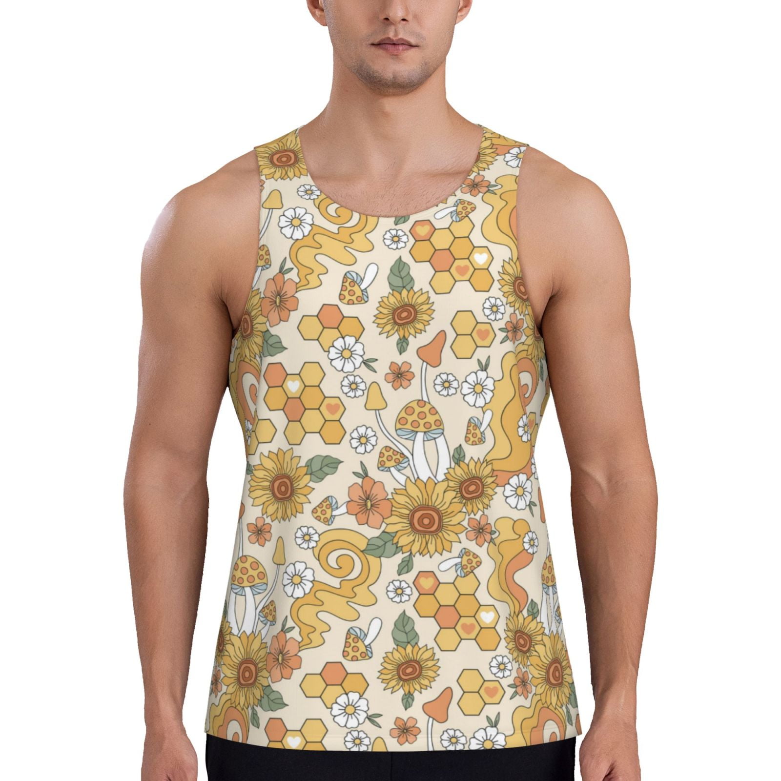 Bixox Retro 70s 60s Flower Pattern Men's Gym Tank Tops Workout ...