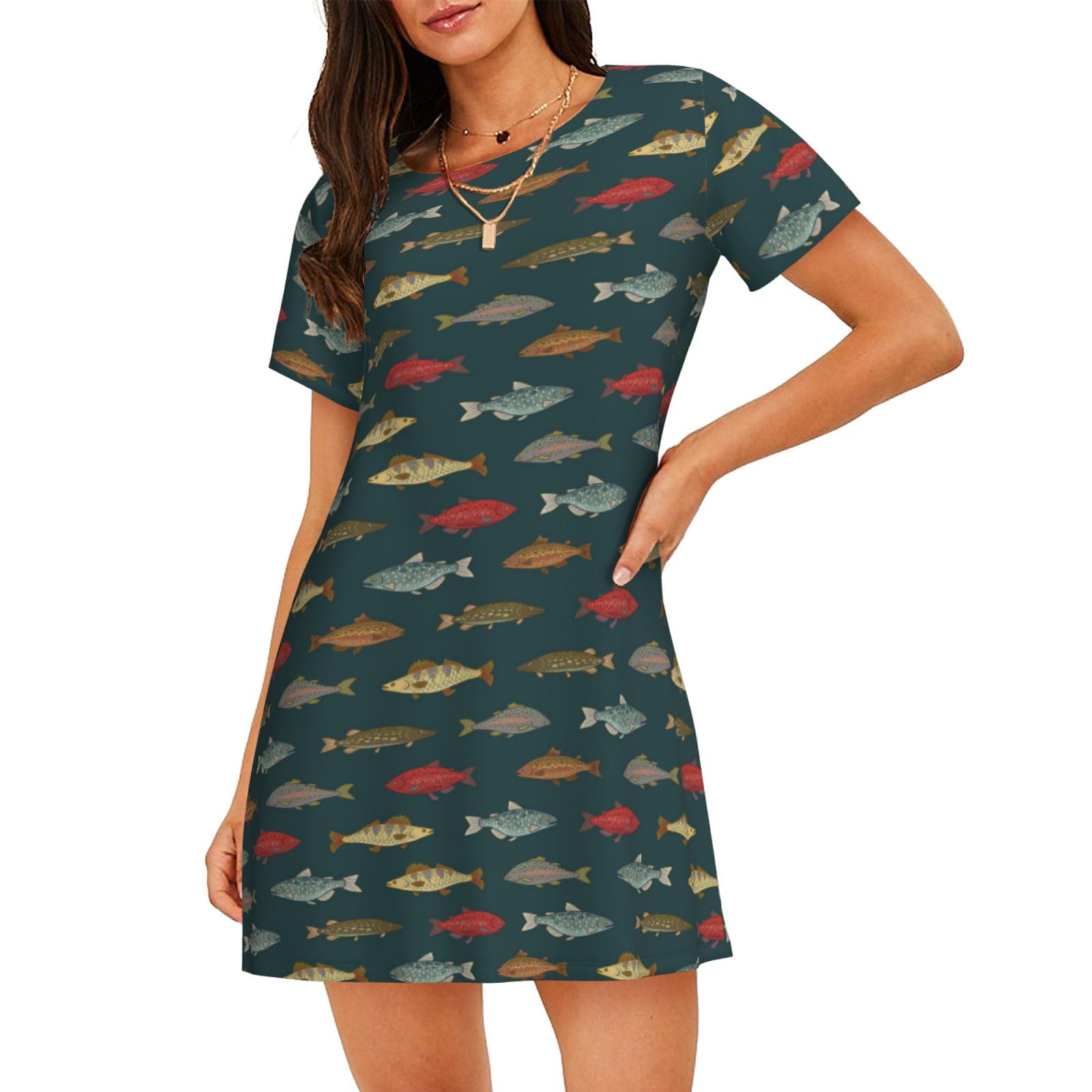 Bixox River Freshwater Fish Pattern Women's Nightgown, Soft ...