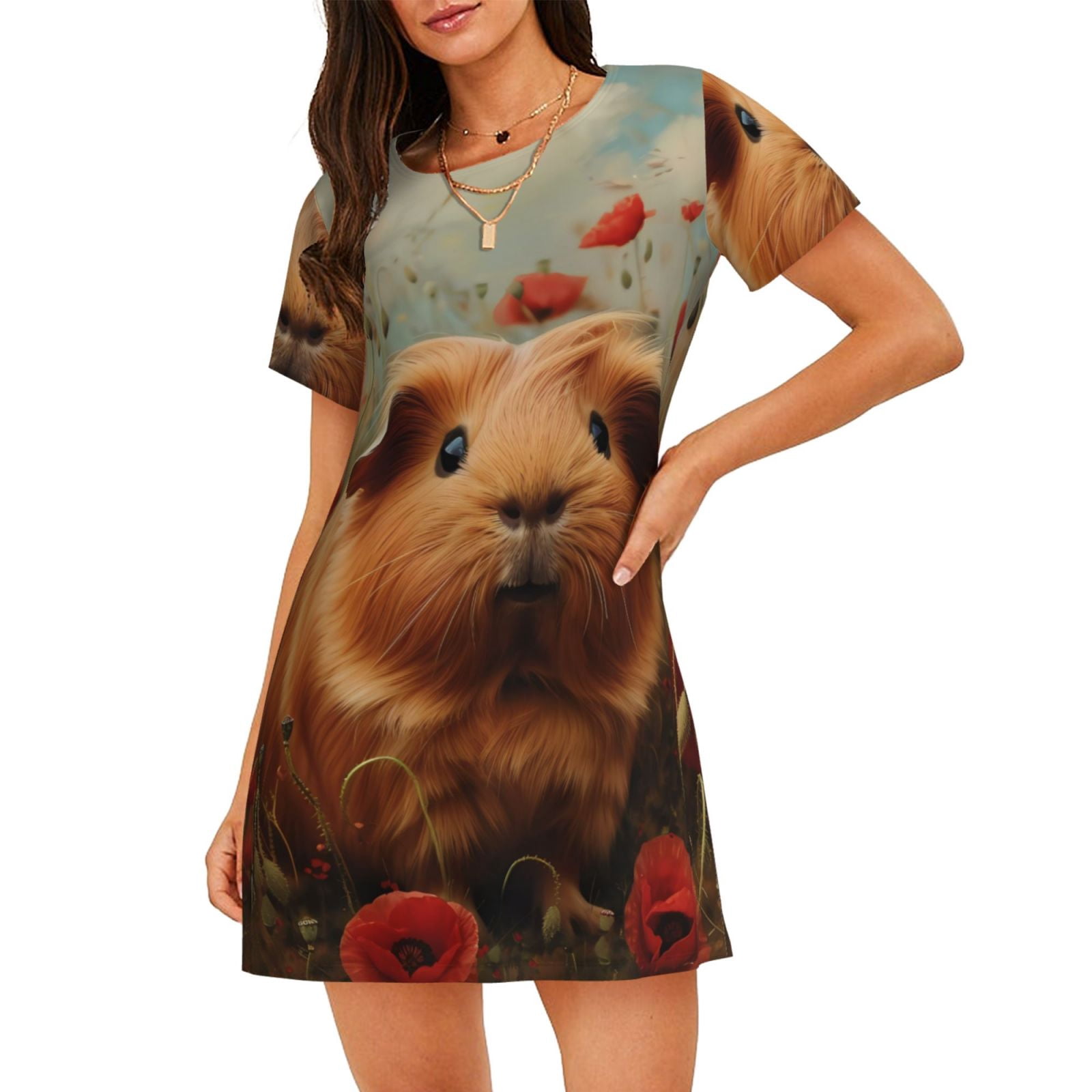Bixox Rose Cute Guinea Pig Pattern Women's Nightgown, Soft & Breathable ...