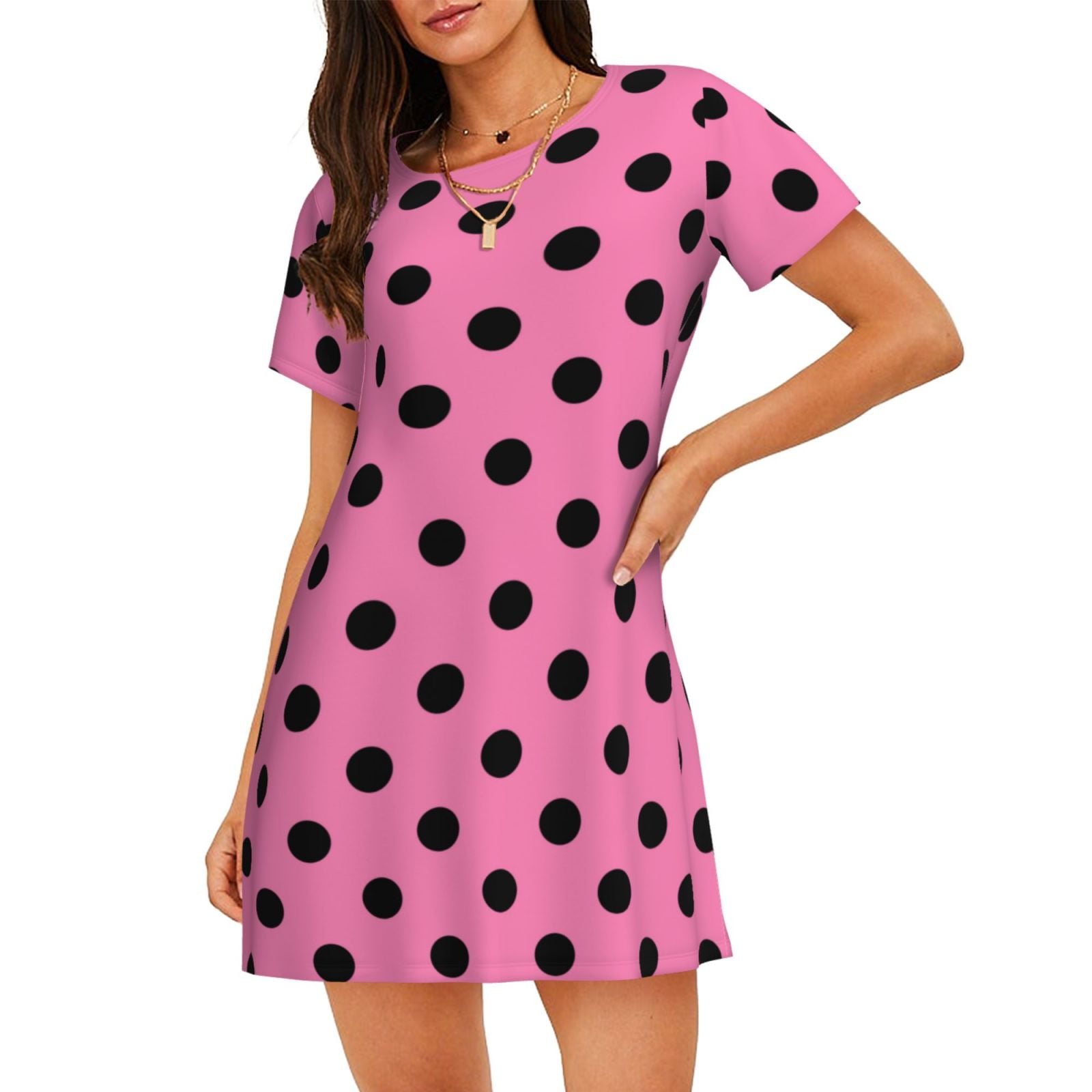 Bixox Rose red polka dots Pattern Women's Nightgown, Soft & Breathable ...