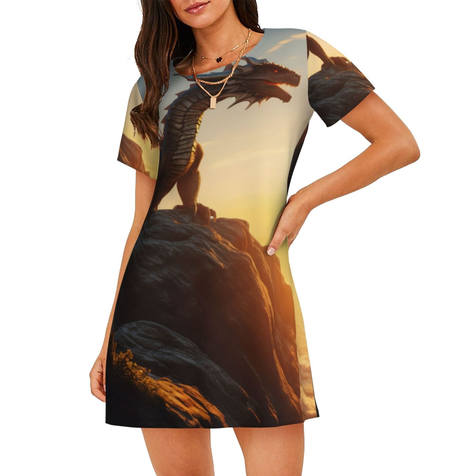 Bixox Seaside Sunset Cool Dragon Pattern Women's Nightgown, Soft ...