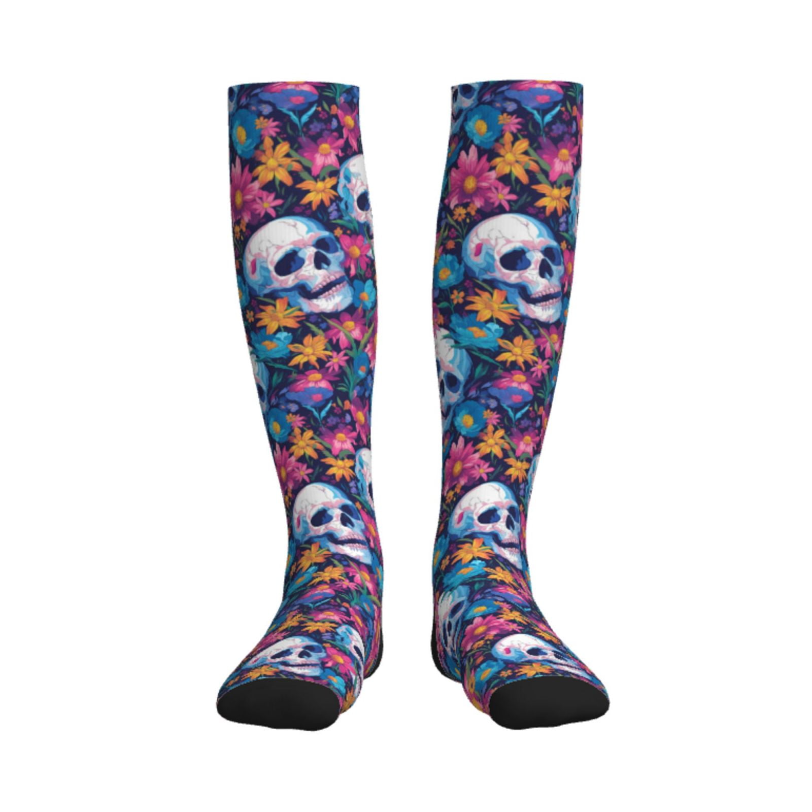 Bixox Skull Daisy Print Compression Socks,Compression Socks Women & Men Circulation for Medical ...