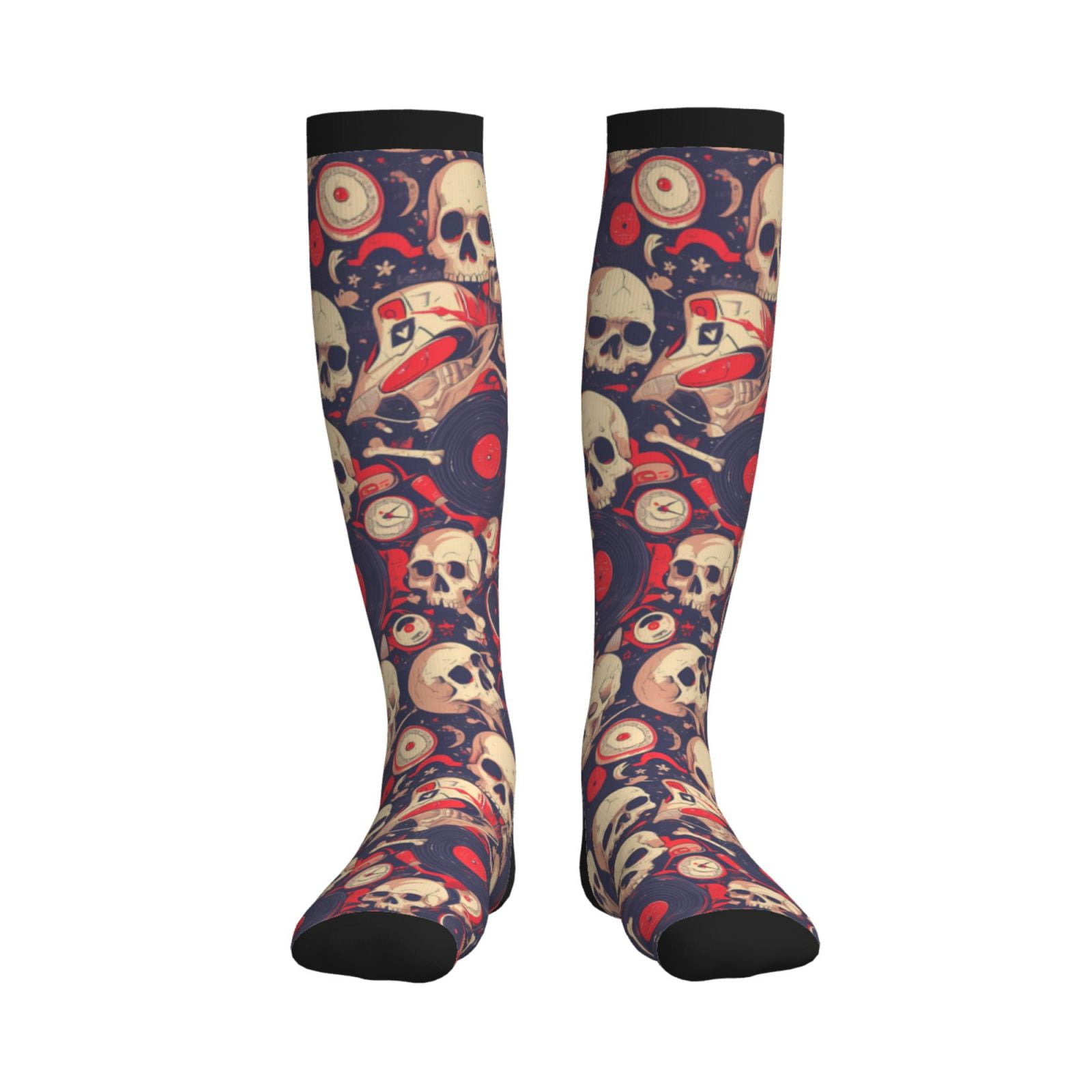 Bixox Skull rock music record Print Compression Socks,Compression Socks ...