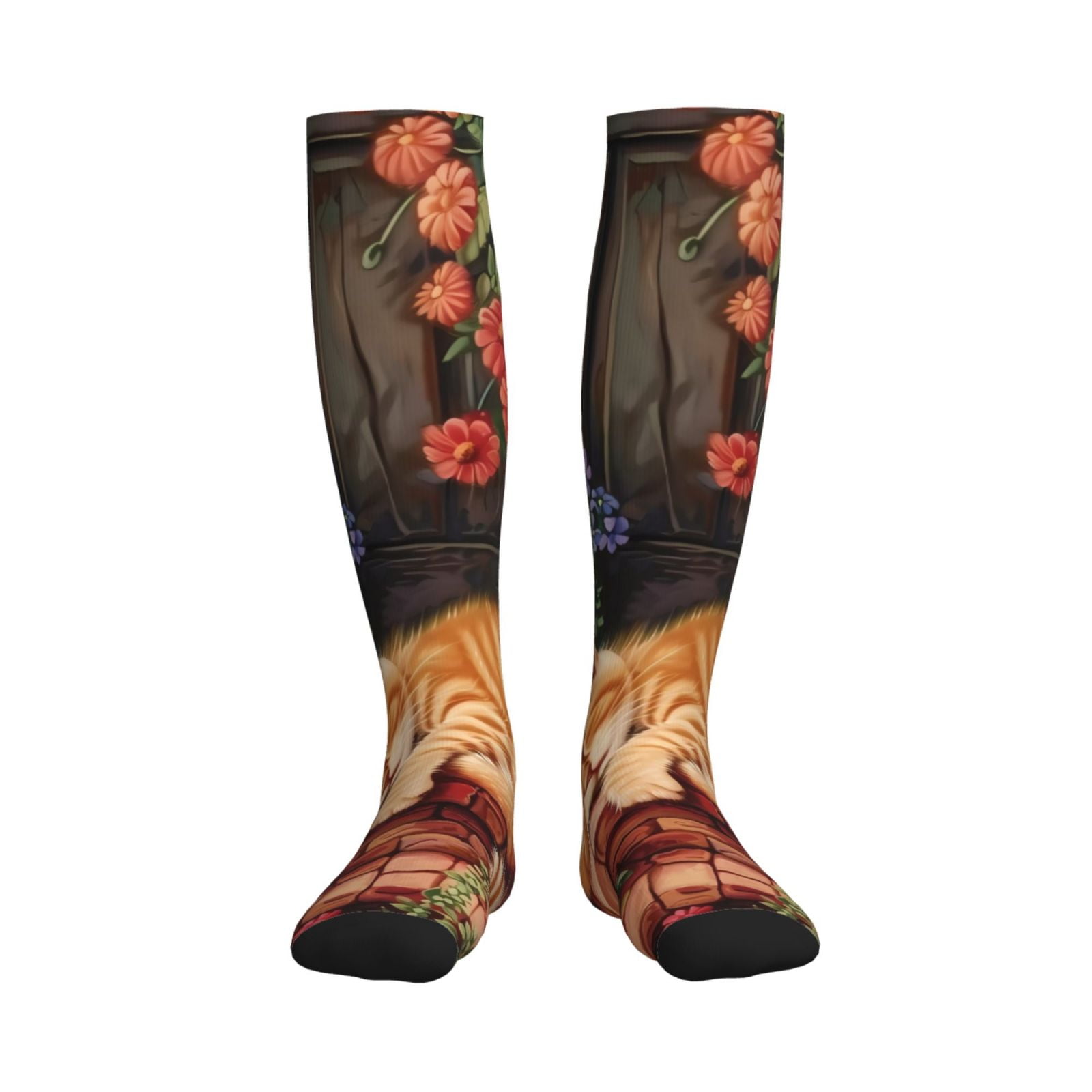 Bixox Sleeping Cat Flowers Print Compression Socks,Compression Socks ...