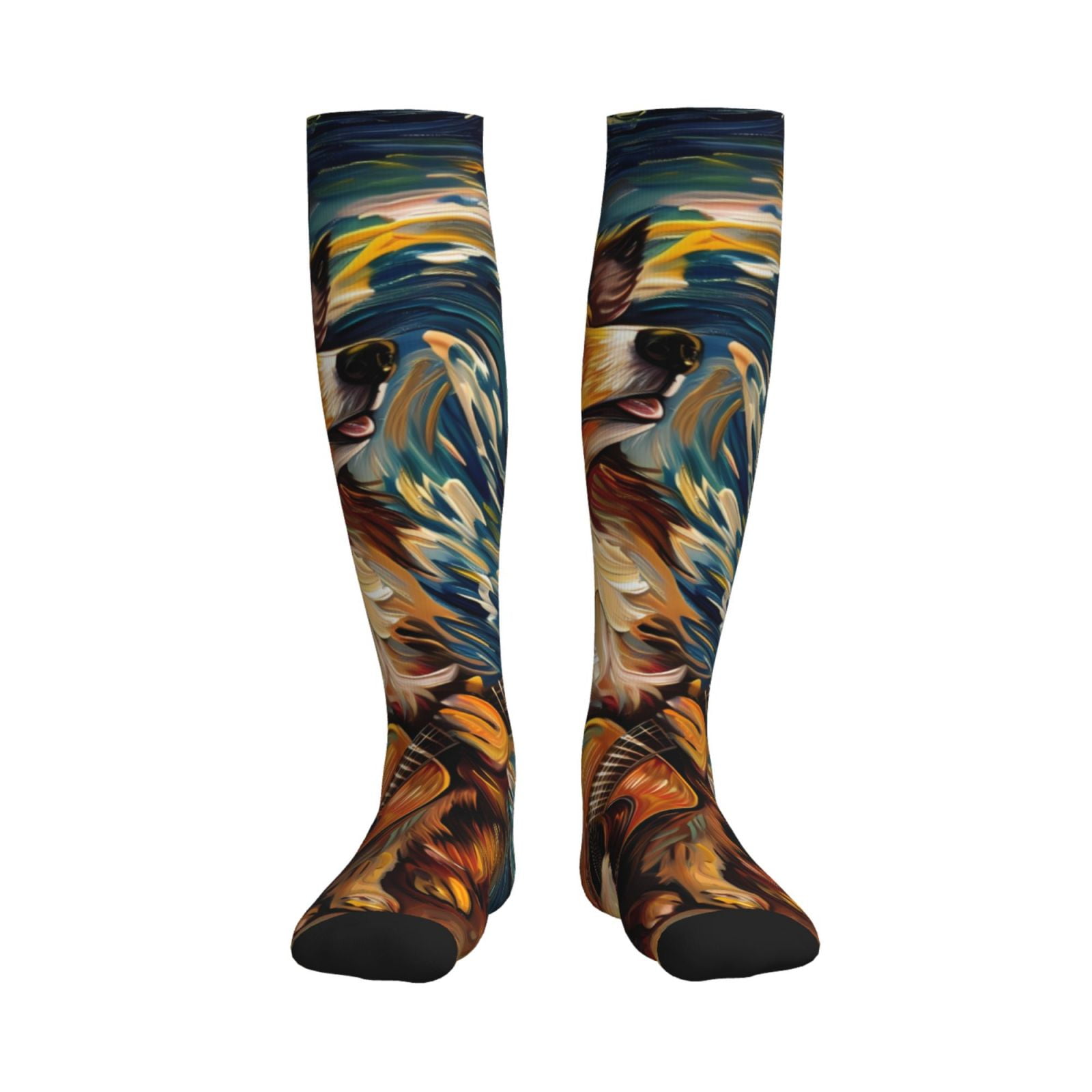 Bixox Starry Night Guitar Dog Print Compression Socks,Compression Socks ...