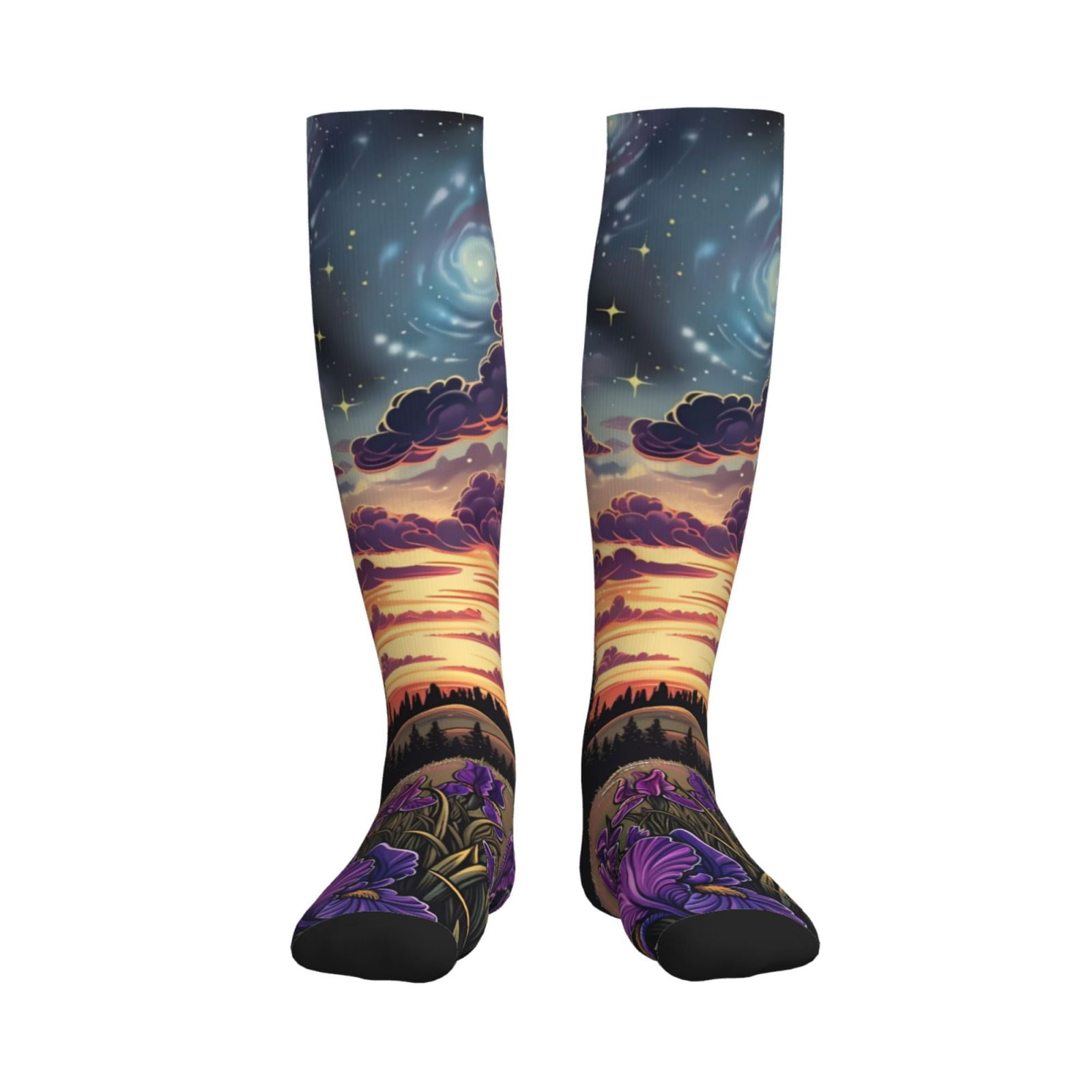 Bixox Starry Night Purple Irises Print Compression Socks,Compression ...