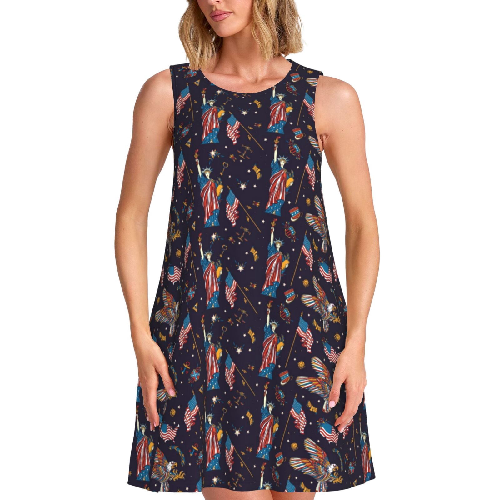 Bixox Statue Of Liberty Eagle Print Women's Sleeveless A-Line Dress ...
