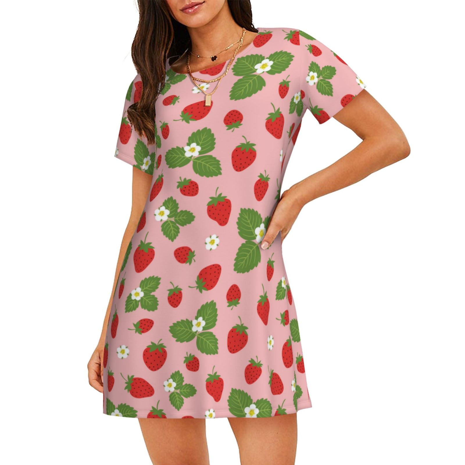 Bixox Strawberries Pattern Women's Nightgown, Soft & Breathable ...