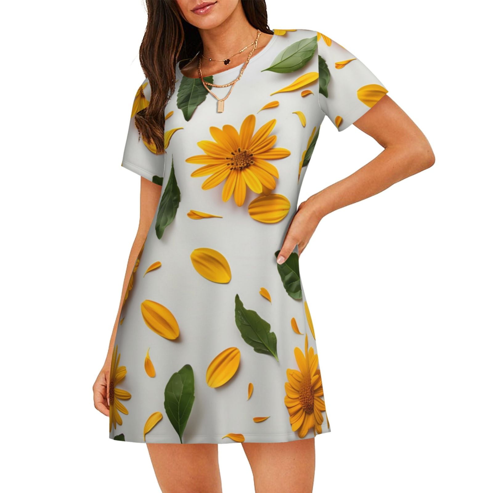 Bixox Sunny Yellow SunFlower Pattern Women's Nightgown, Soft ...