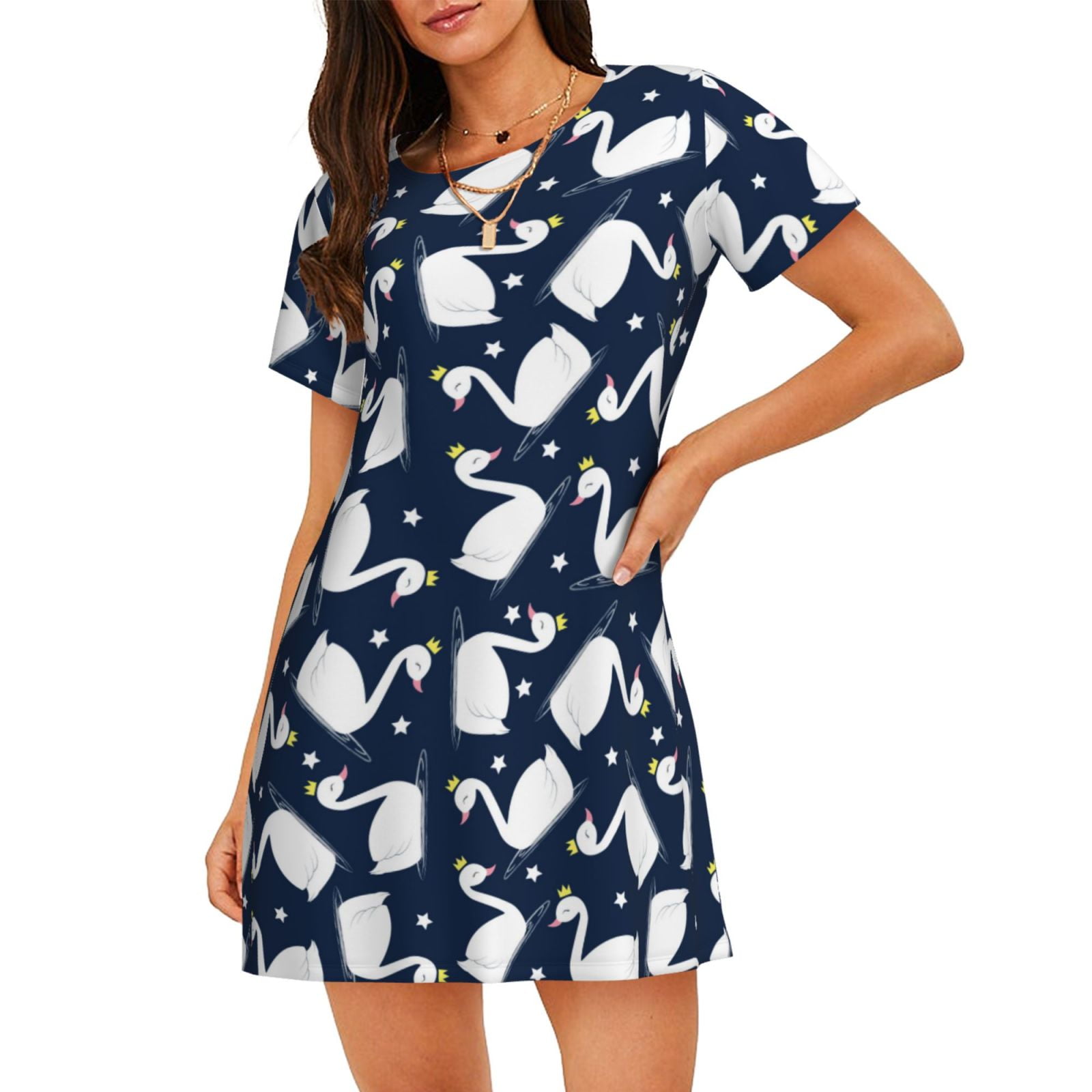 Bixox Swan Pattern Women's Nightgown, Soft & Breathable Sleepwear ...