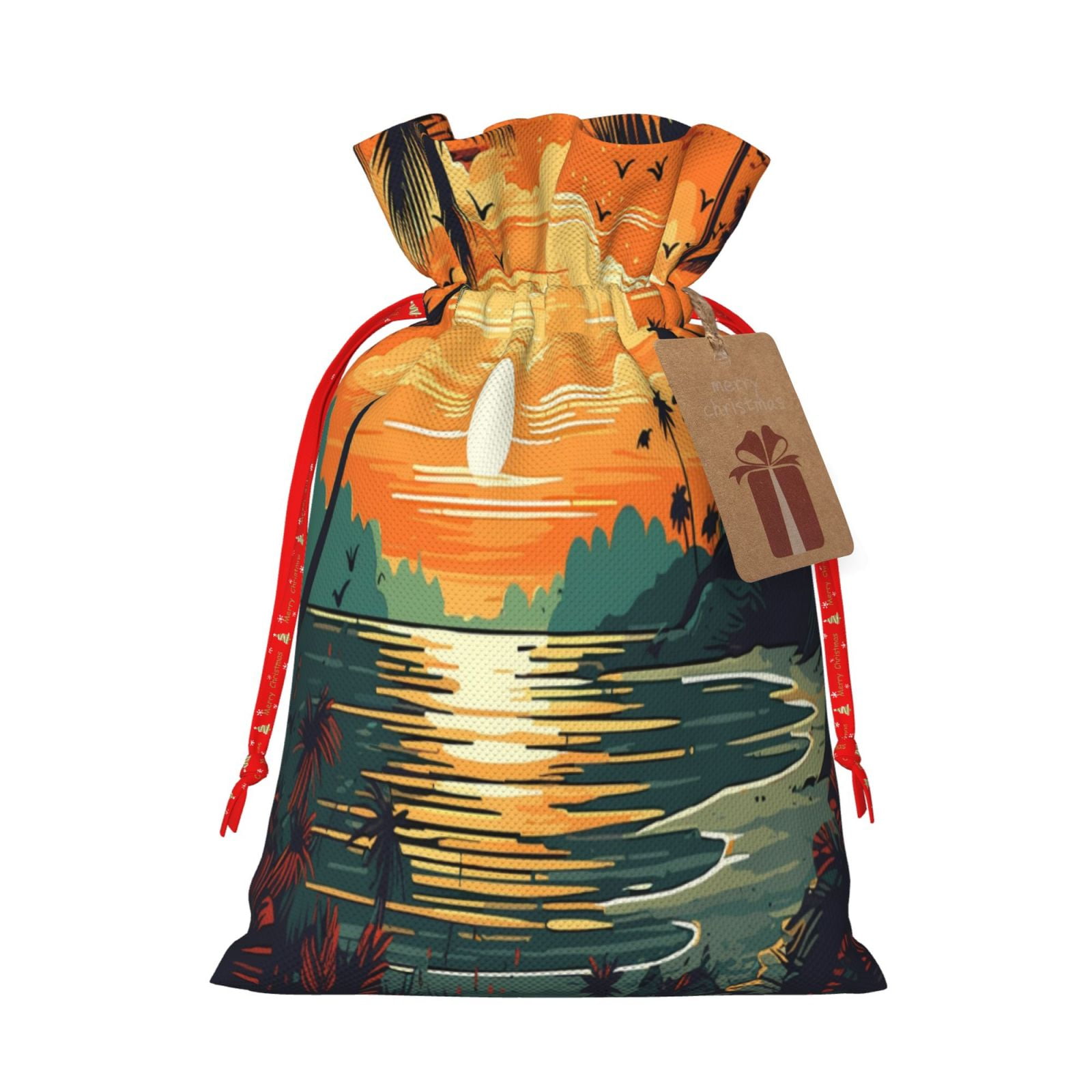 Bixox Tropical Sunset Paradise Print Christmas Burlap Gift Bags with ...