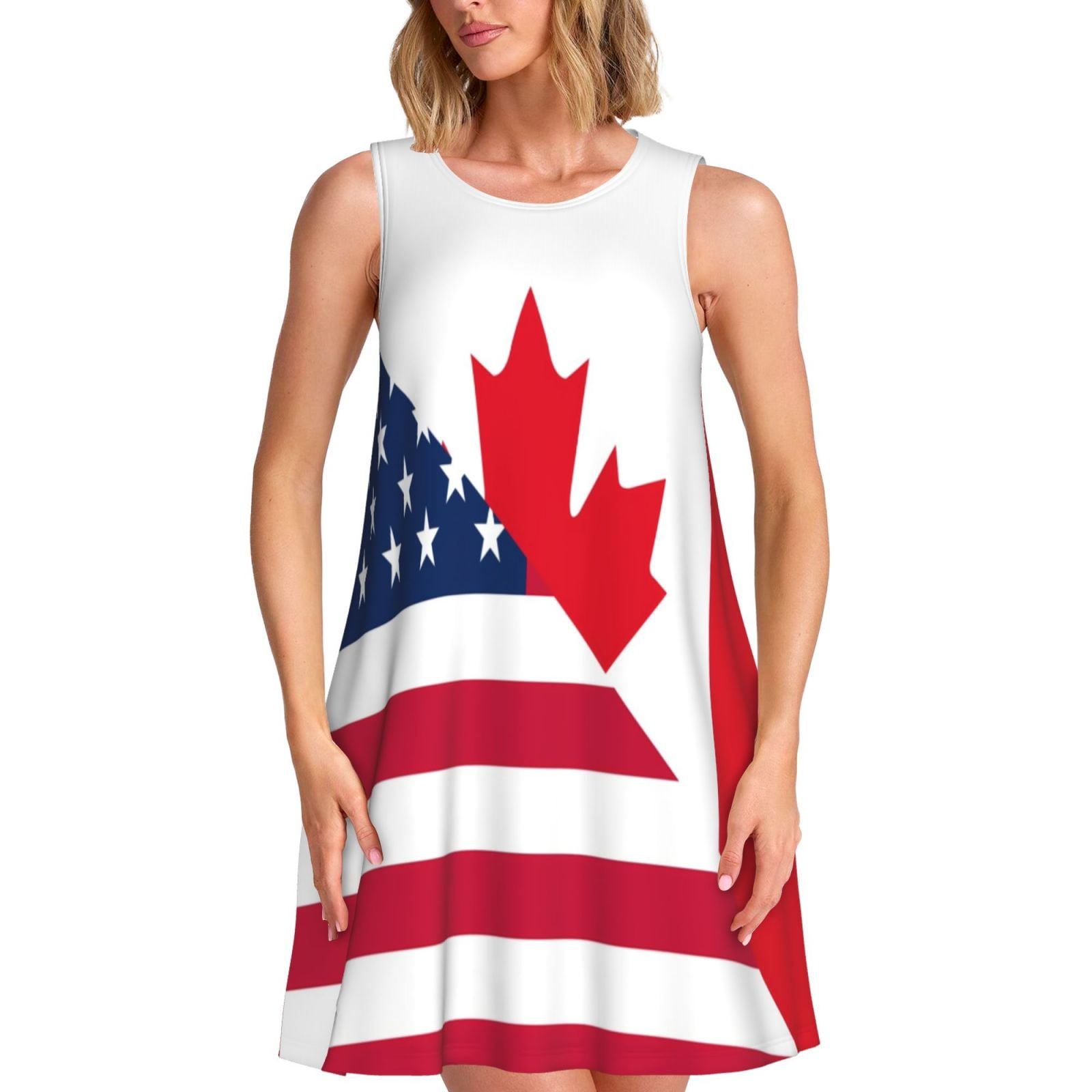 Bixox USA Canada Flag Print Women's Sleeveless A-Line Dress with ...