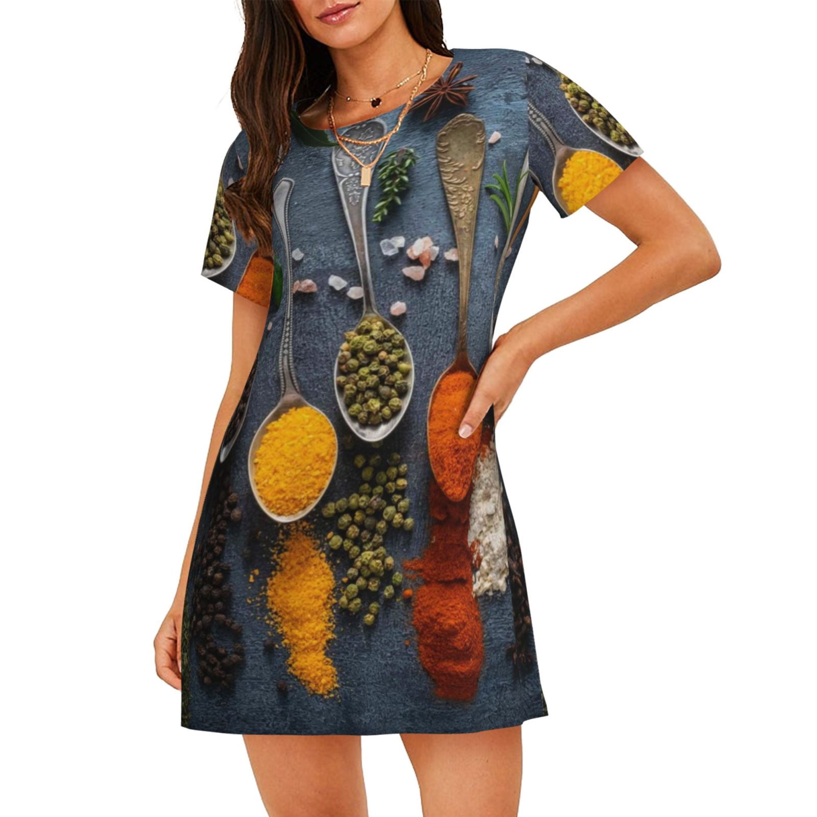 Bixox Various Herbs And Spices In Spoons Pattern Women's Nightgown ...