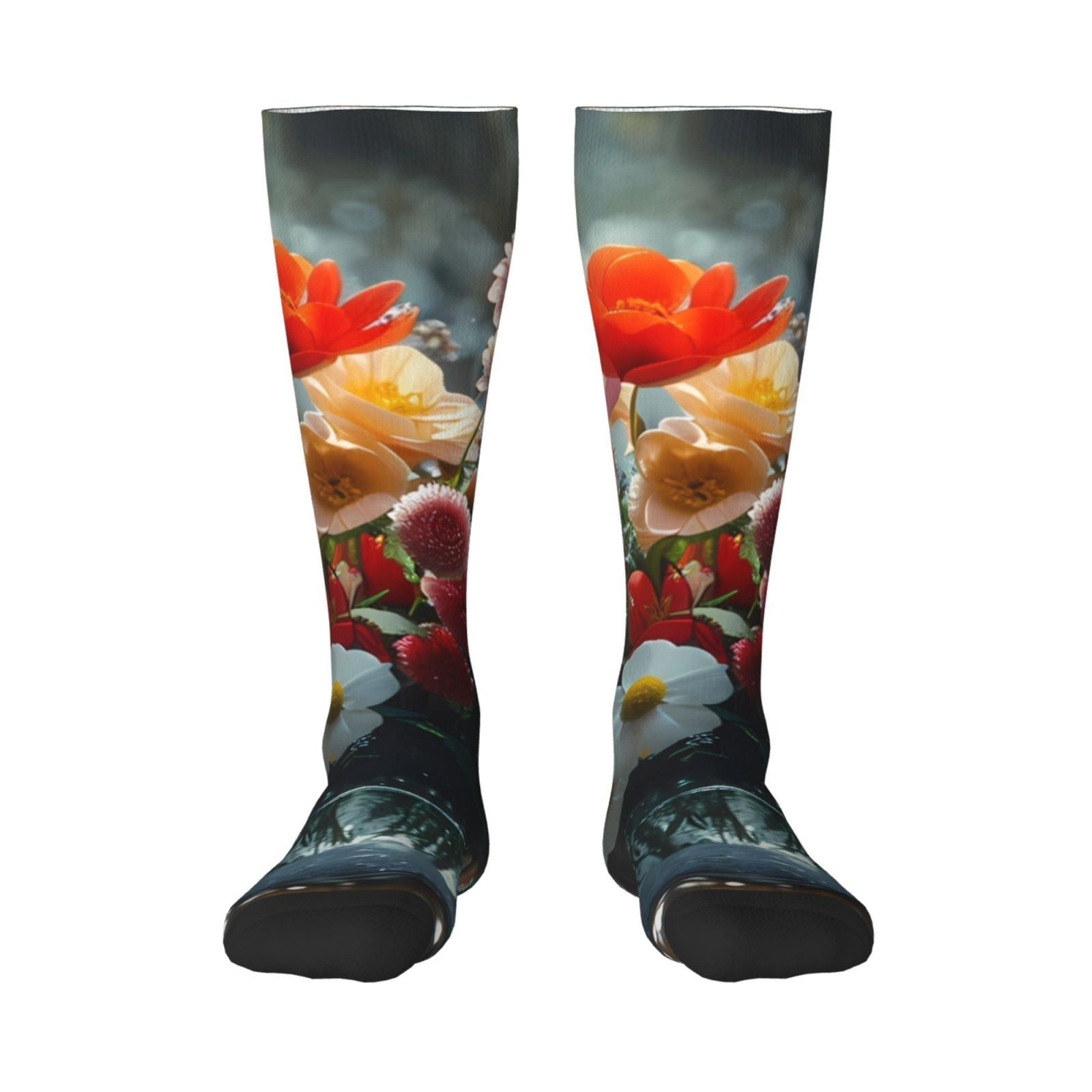 Bixox Vibrant Bouquet Waterfall Patterned Men's and Women's Knee Socks ...