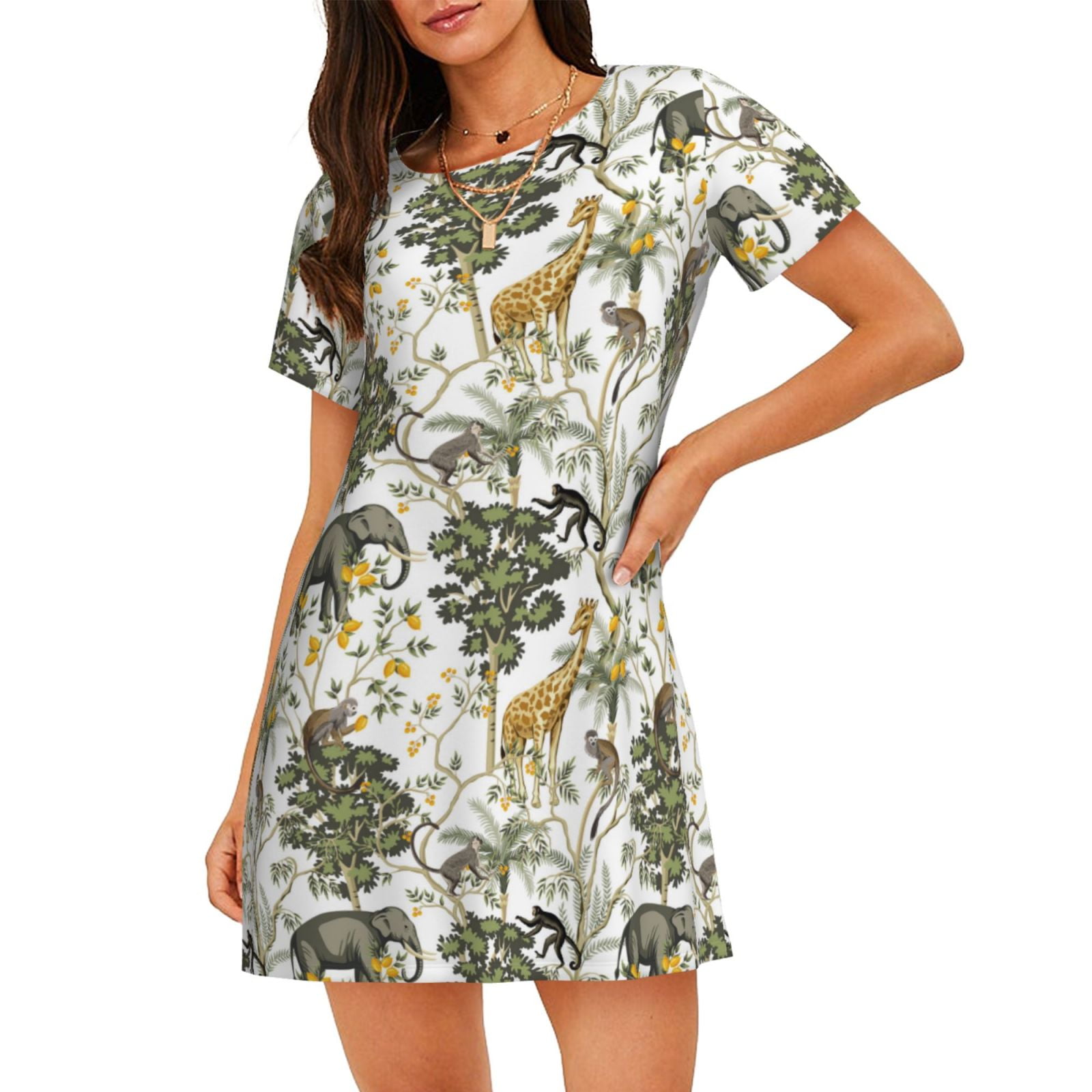 Bixox Vintage Animals Palm Tree Pattern Women's Nightgown, Soft ...