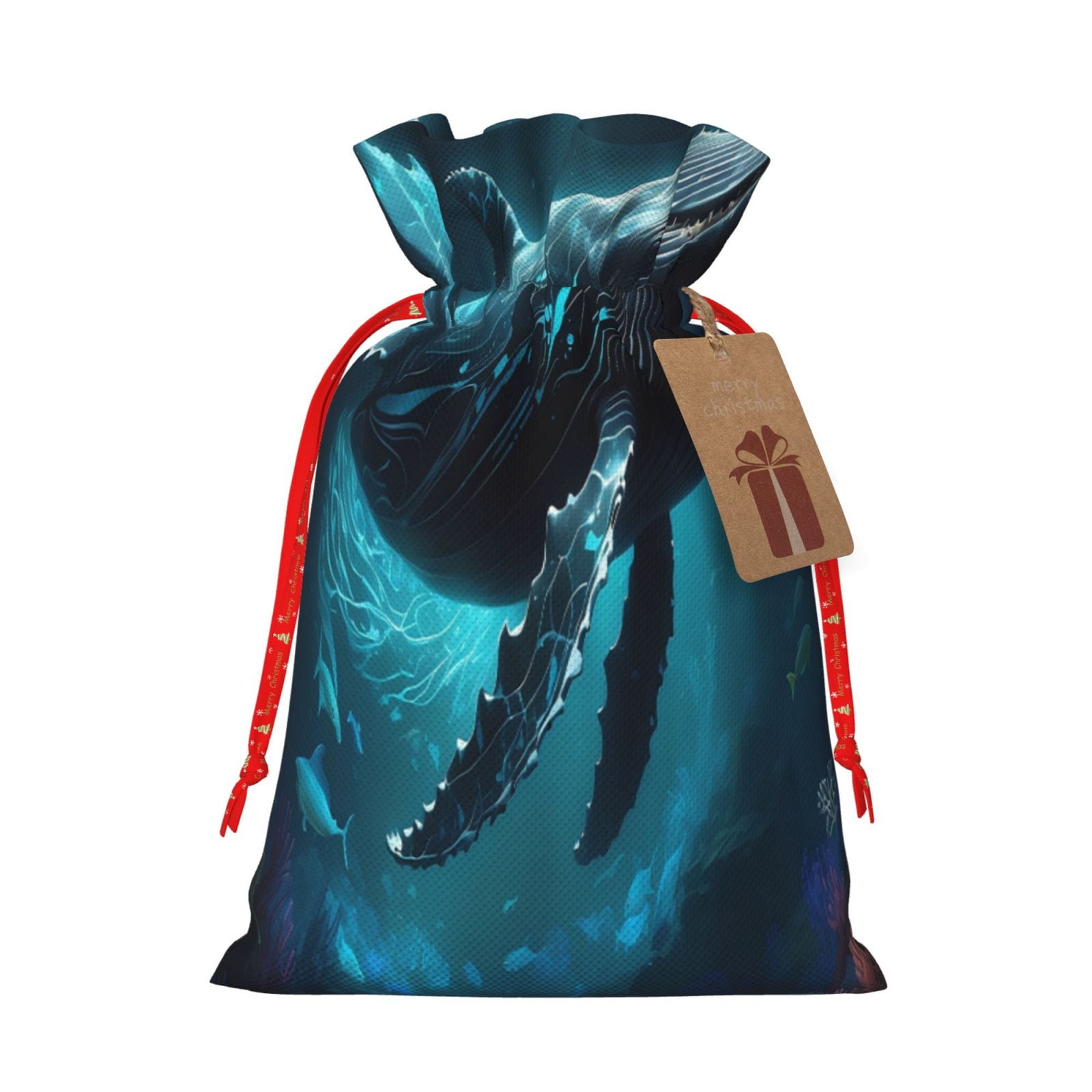 Bixox Vintage Blue Pattern Whale Print Christmas Burlap Gift Bags with ...