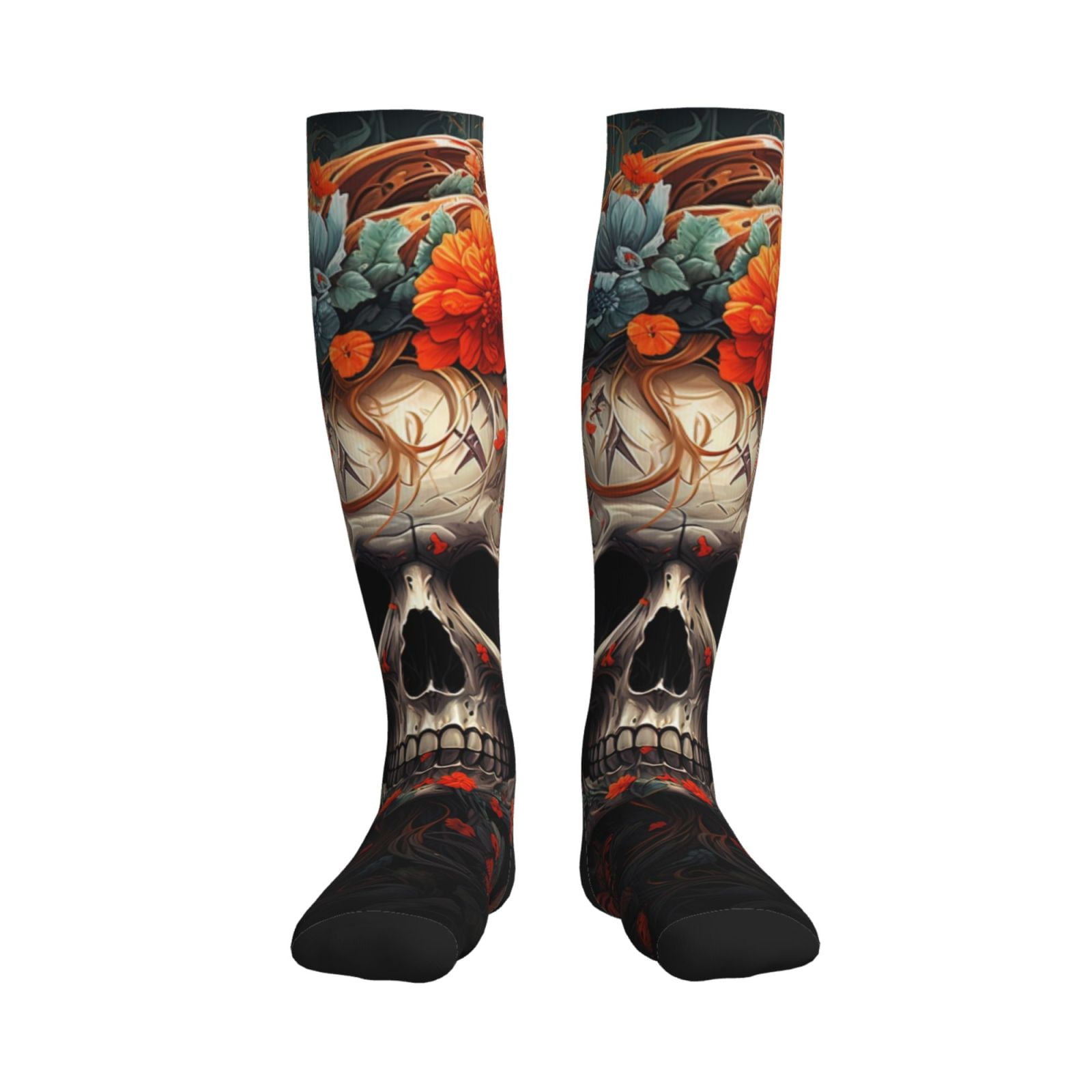 Bixox Vintage Butterfly Flower Skull Print Compression Socks ...