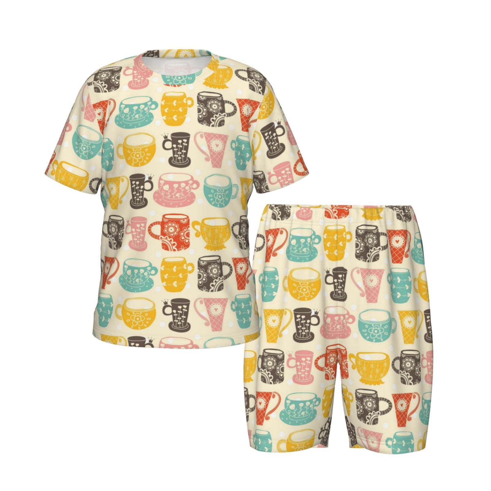 Bixox Vintage Cup Pattern children's Summer Short Sleeve Pajamas Set ...