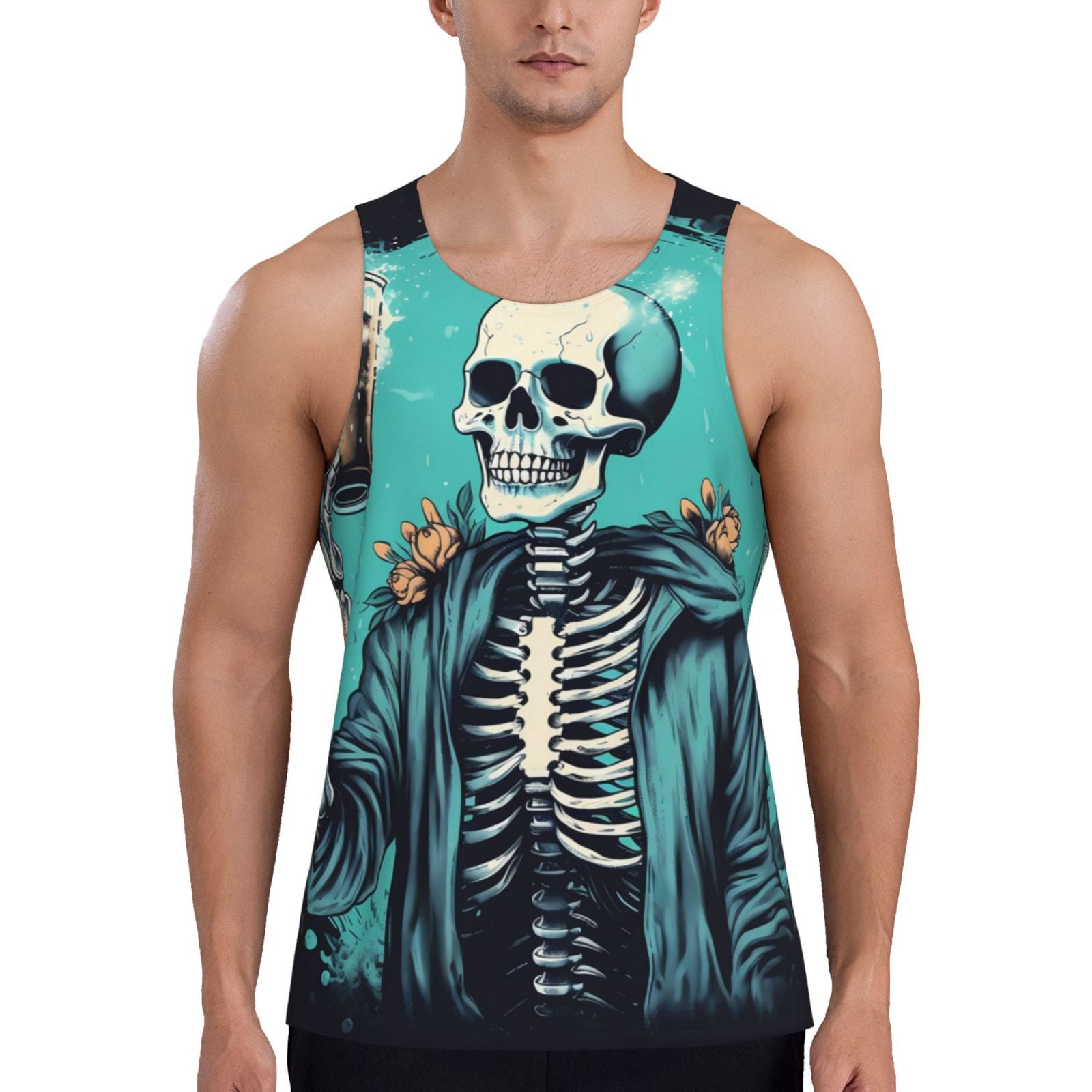 Bixox Vintage Skull Beer Pattern Men's Gym Tank Tops Workout Sleeveless ...