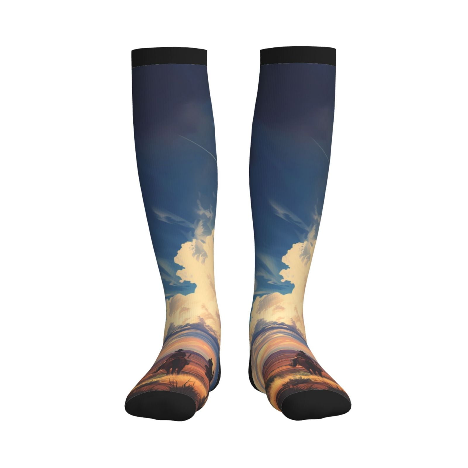Bixox Western Desert Cloud Cowboy Print Compression Socks,Compression ...