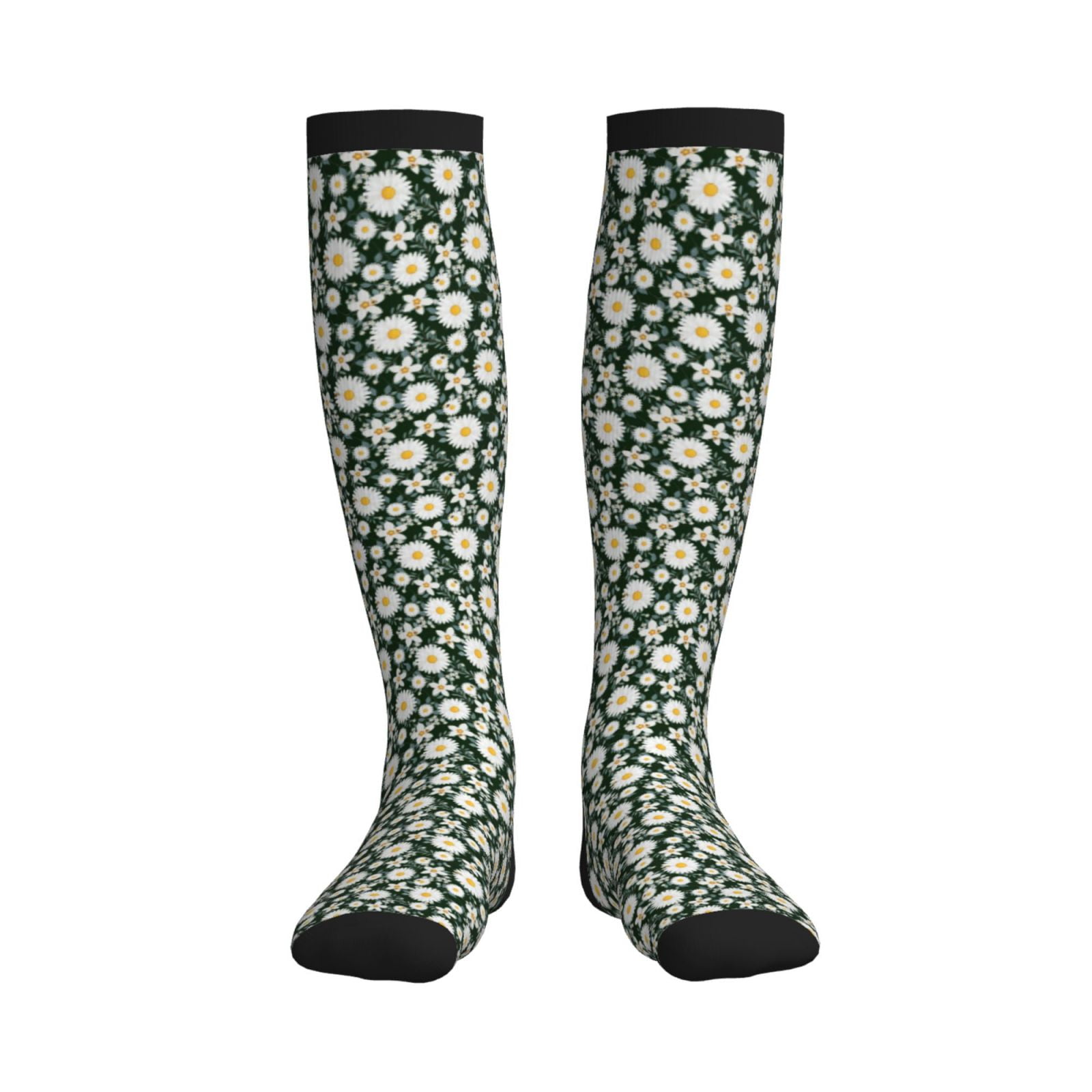 Bixox White Daisies and Bee Print Compression Socks,Compression Socks ...