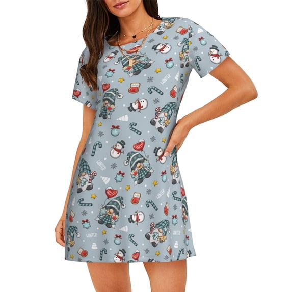 Bixox Winter Gnome And Snowman Pattern Women's Nightgown, Soft ...